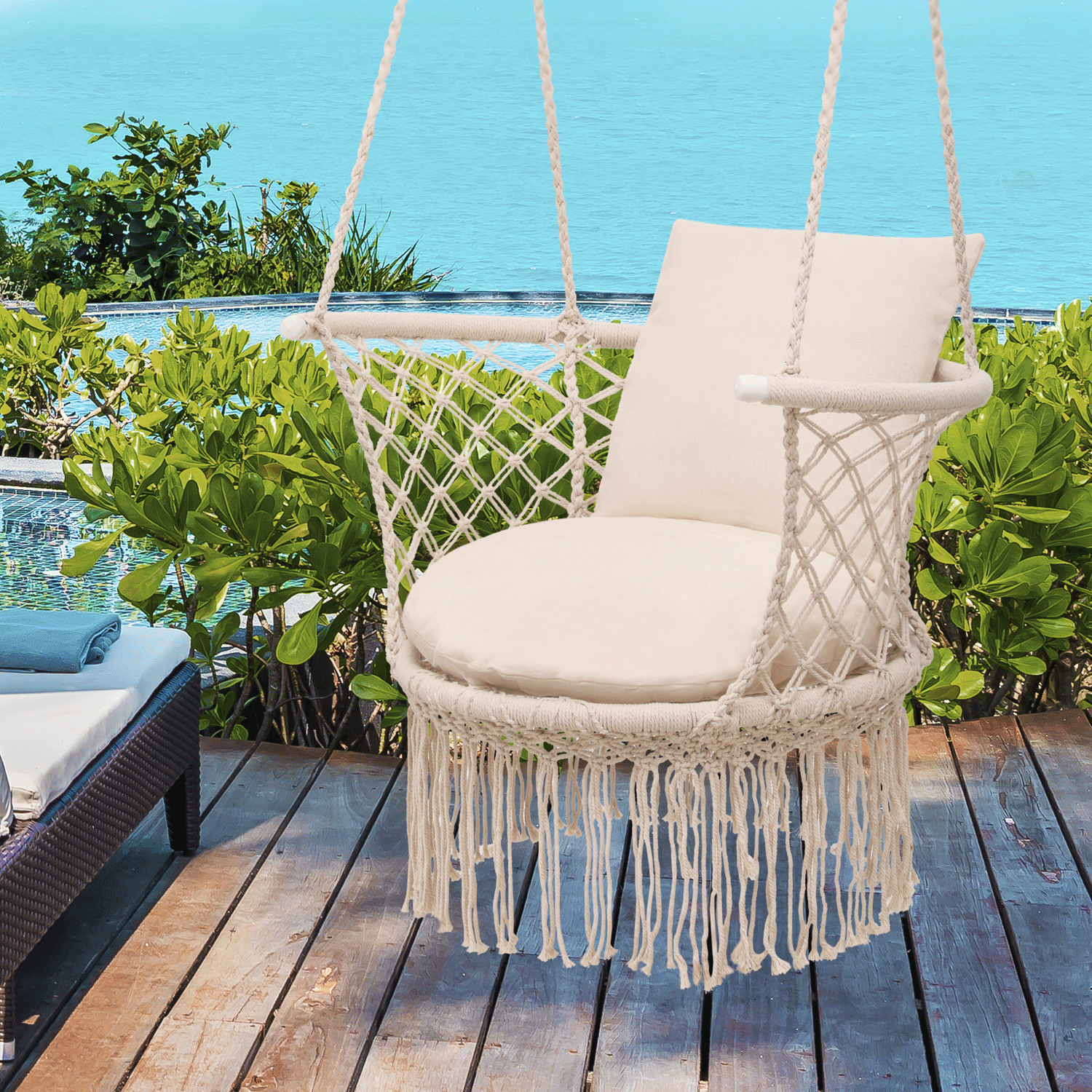 Macrame Hanging Swing Chair Cushions Boho Style - Temu