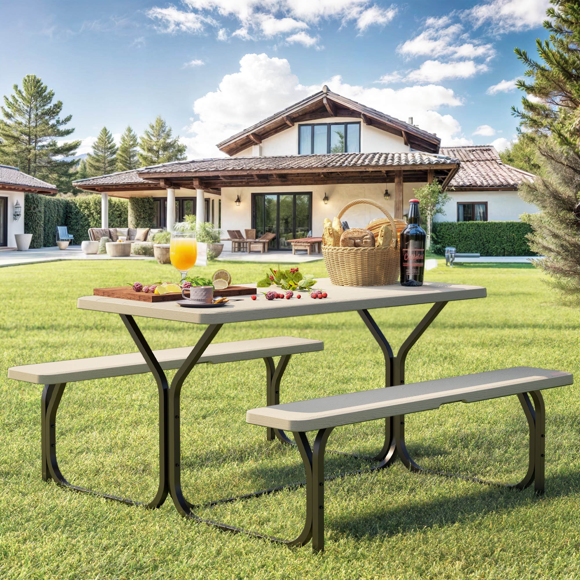 Picnic Table Heavy Duty Outdoor Picnic Table Bench Resin - Temu
