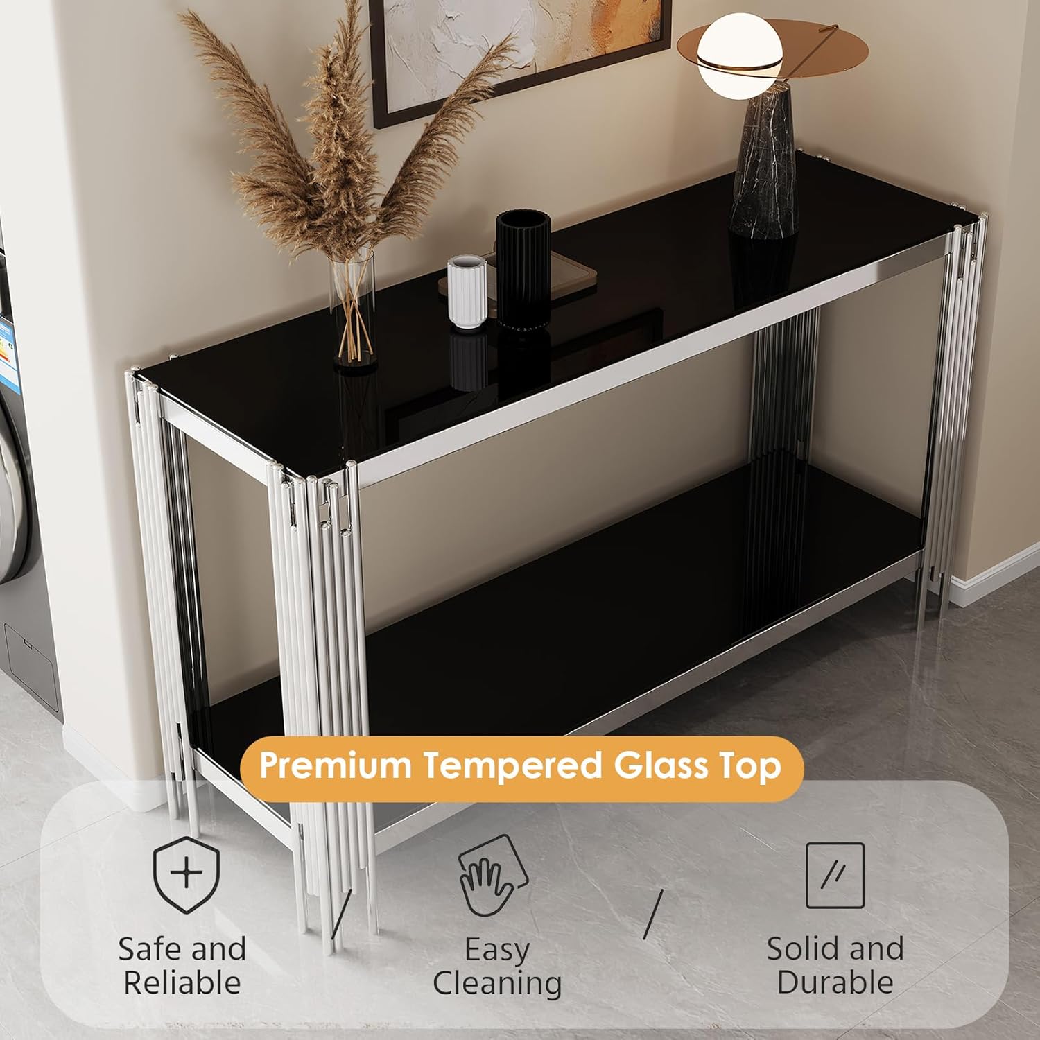modern 2 tier glass console table gold stainless steel legs - Temu