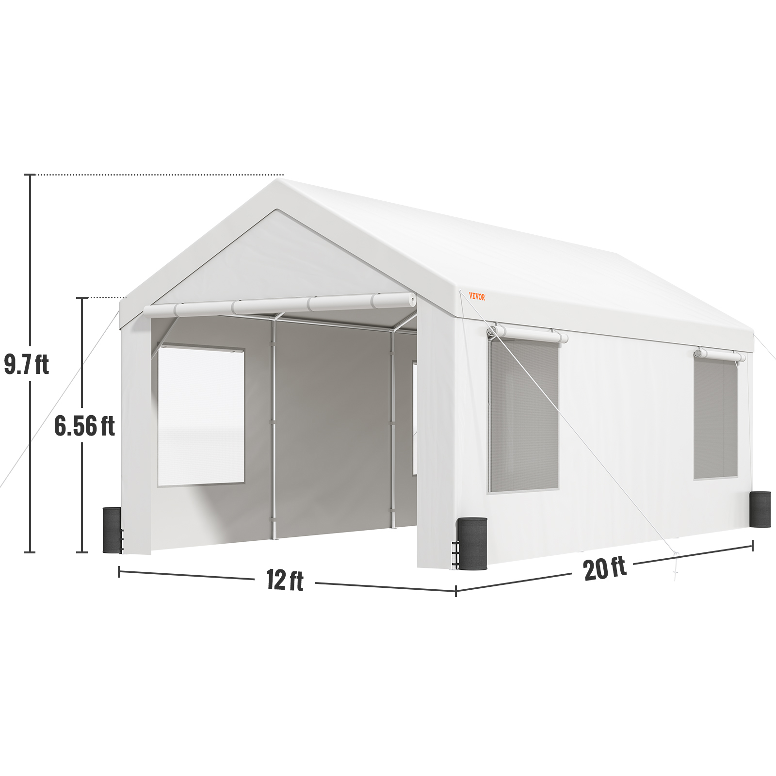 간이 차고 헤비 듀티 12x20ft 자동차 캐노피 이동식 측벽 롤업 통풍 창 및 문 자동차 트럭 Temu