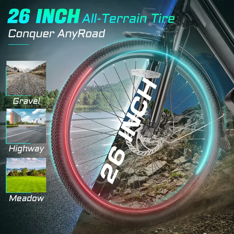 26 500w 강력한 모터 48v 이동식 리튬 배터리 7 속도 전기 자전거 20mph 크루즈 컨트롤 최대 Temu