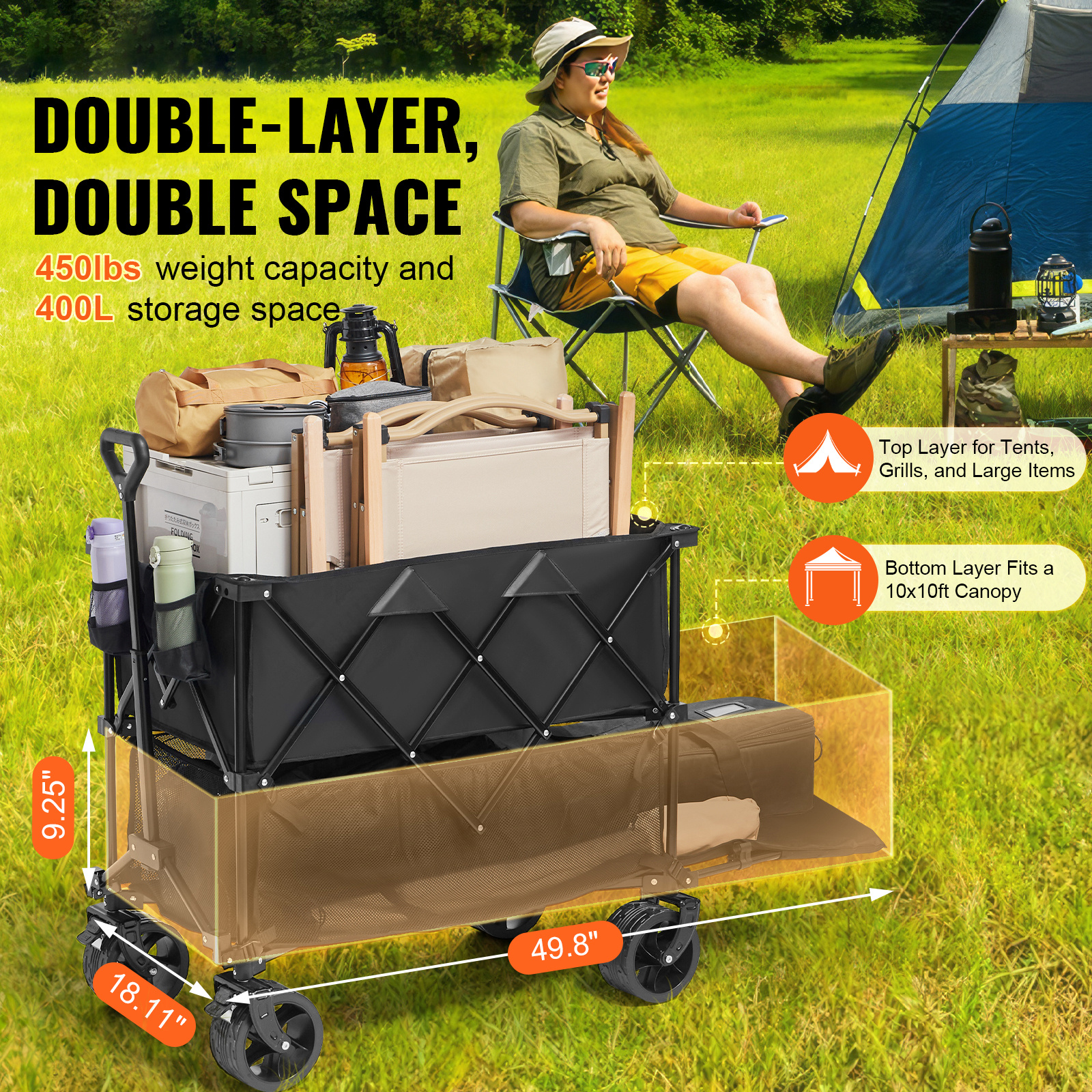 Large Collapsible Wagon Cart 50in long - Temu
