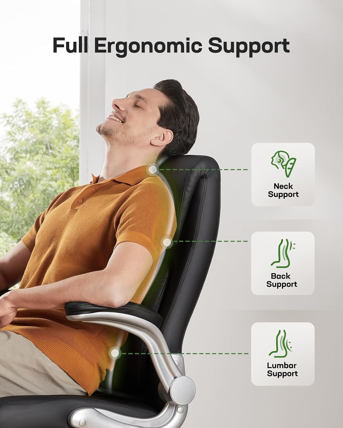 Ergonomic Pu leather Office Chair: 5 Settings Lumbar Support - Temu