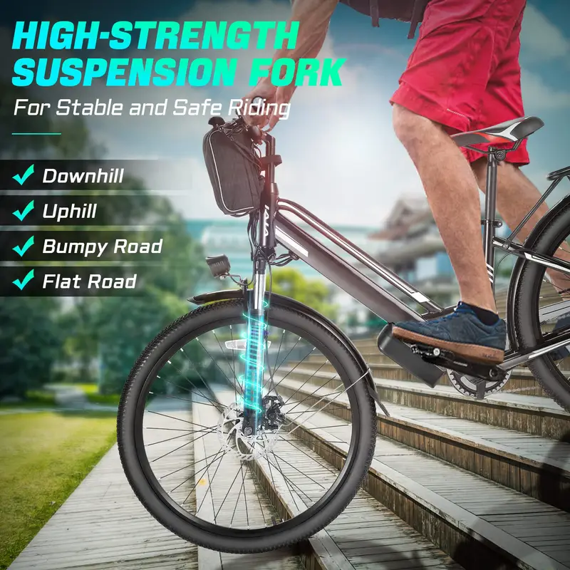 26 500w 강력한 모터 48v 이동식 리튬 배터리 7 속도 전기 자전거 20mph 크루즈 컨트롤 최대 Temu
