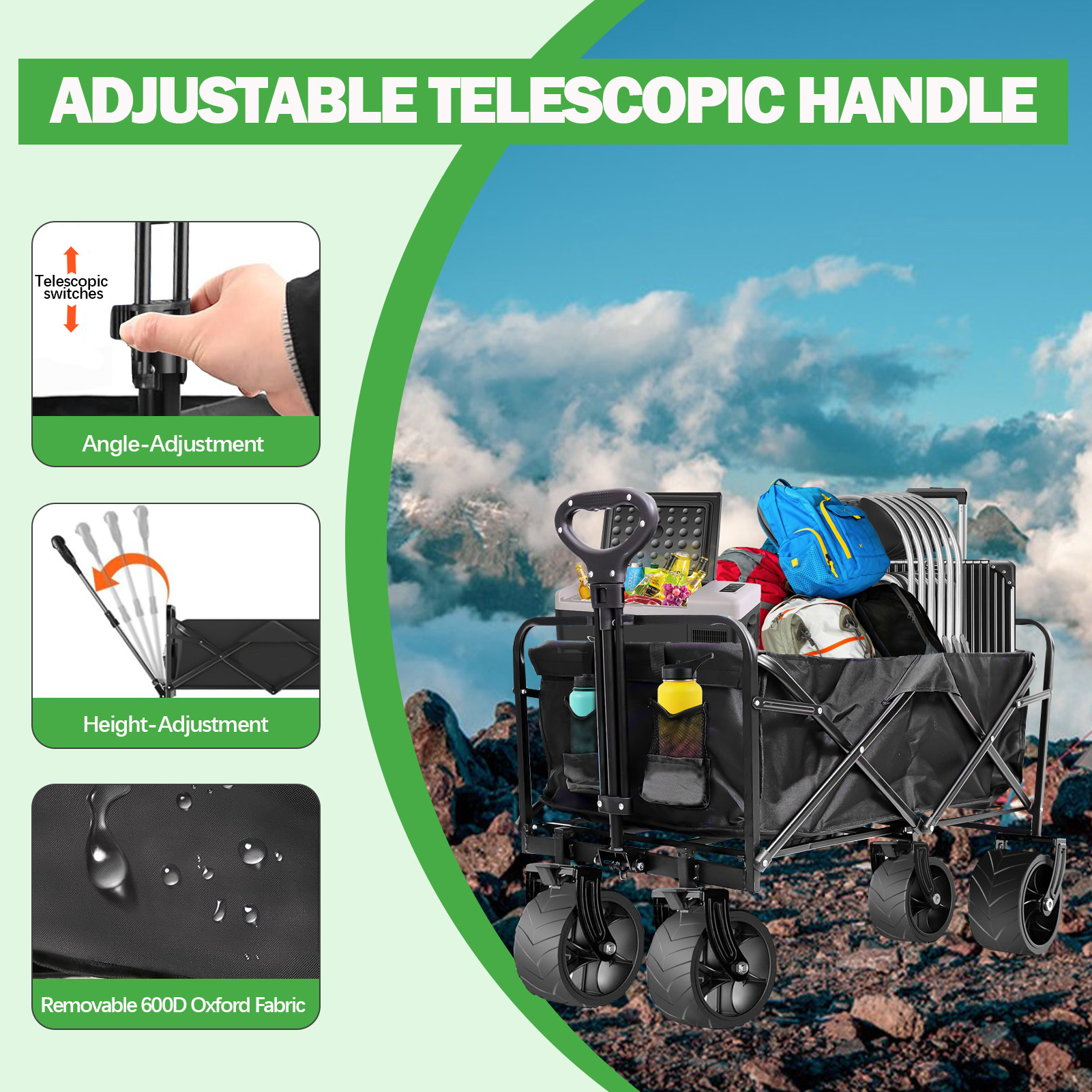 Collapsible Folding Wagon Cart 120l Heavy Duty Utility Cart With 350lbs ...