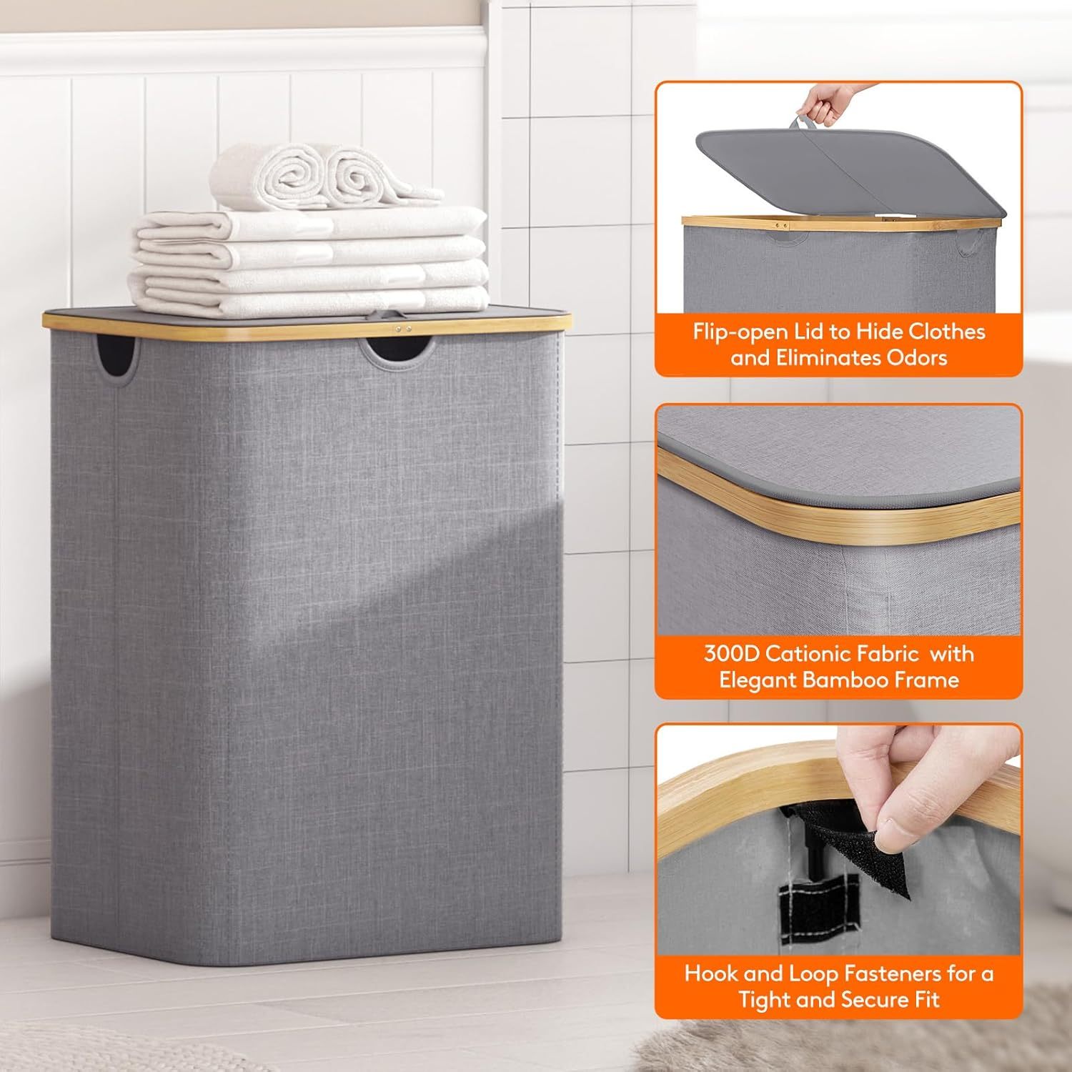 large laundry hamper with bamboo handles and removable laundry bags ...