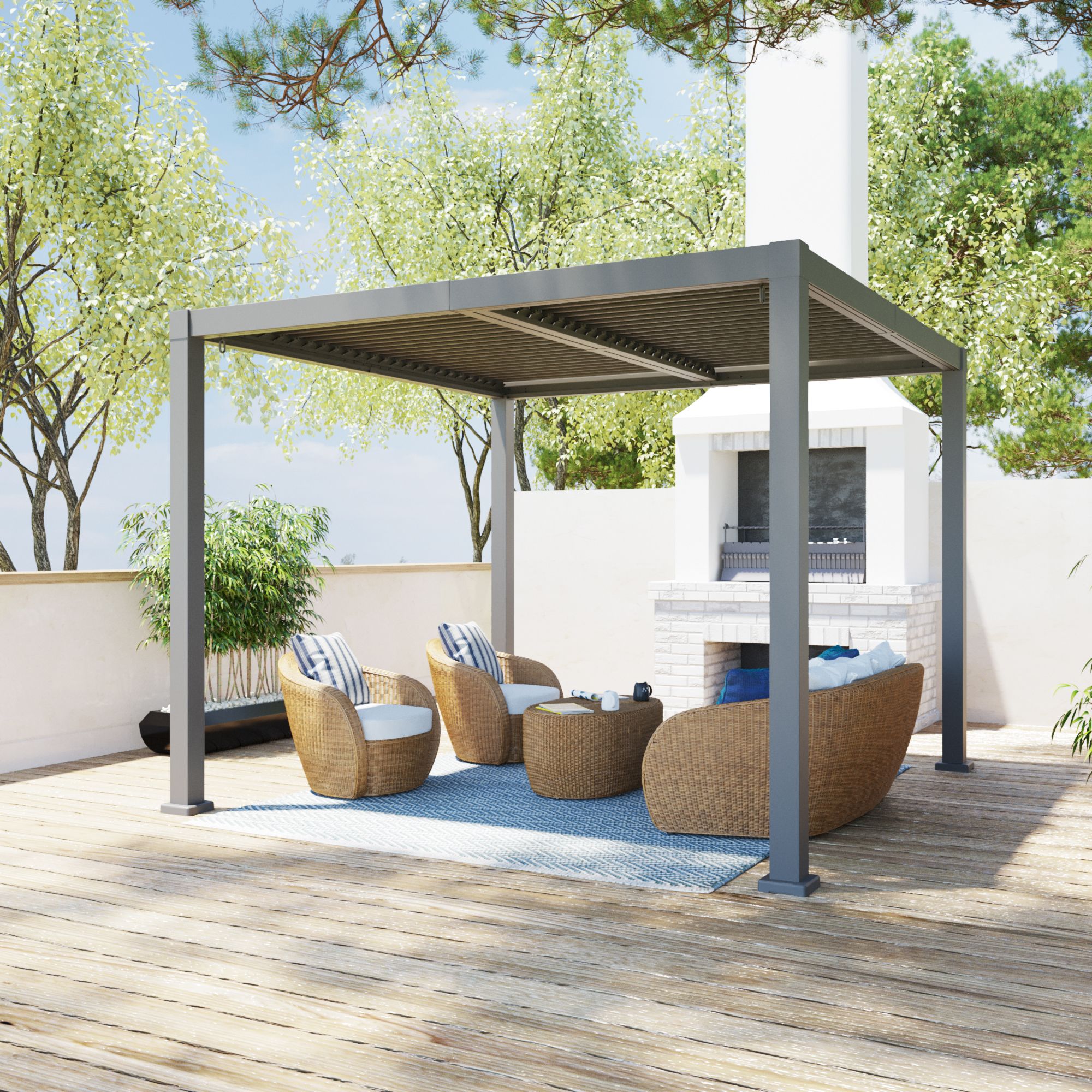 10ft W X 10ft D Aluminum Outdoor Patio Pergola Louvered Canopy ...