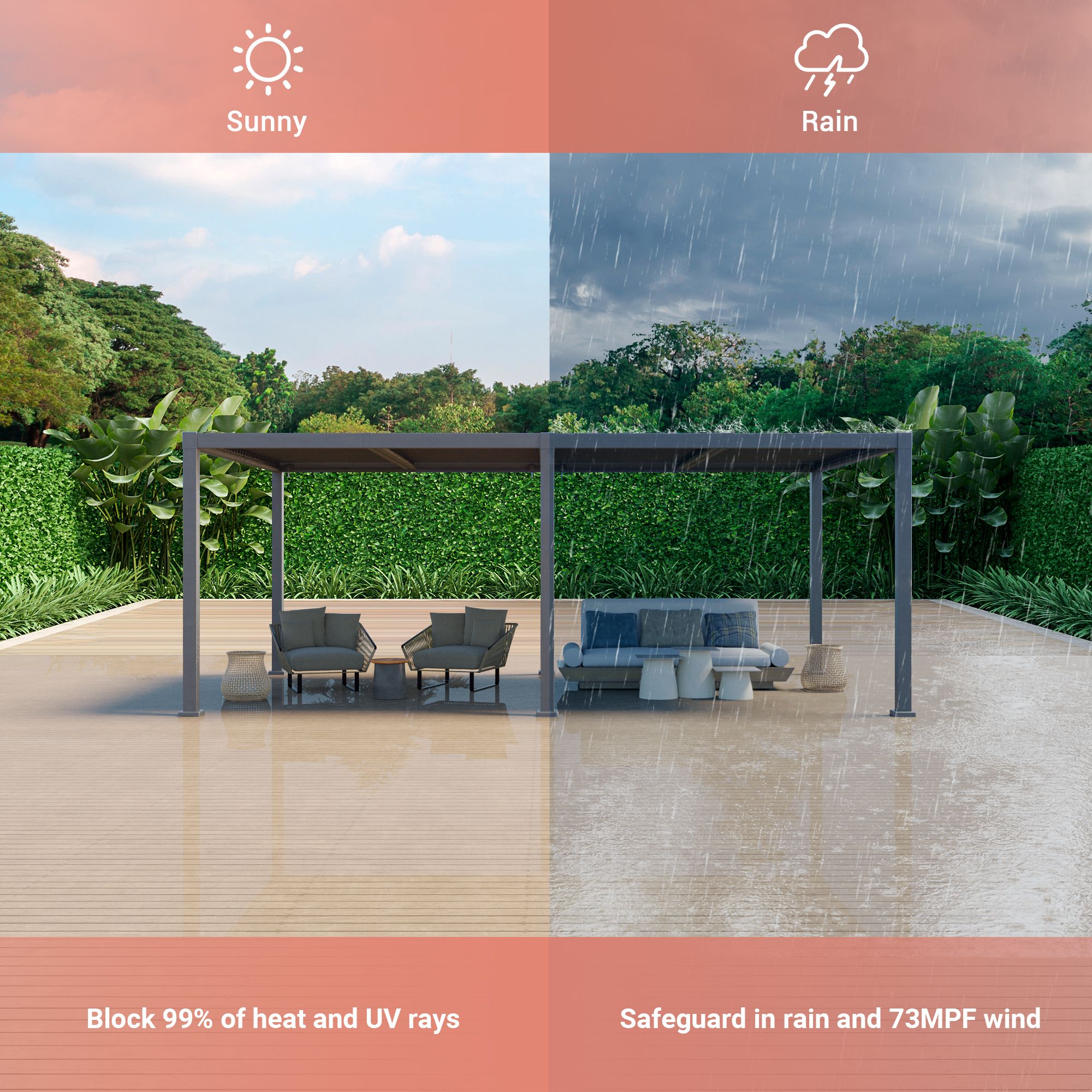 12x20ft Patio Pergola Aluminum Frame Hand Crank Louvered Dome Drainage ...