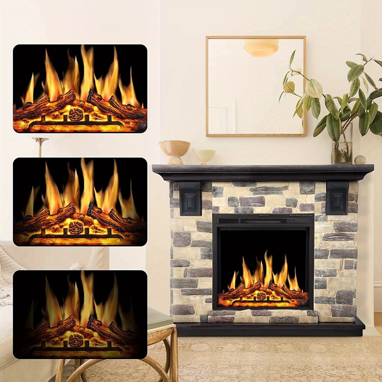 Electric Fireplace Mantel 50 Inch Stone Freestanding Fireplace With Tv Stand Heater 7 Flame ...