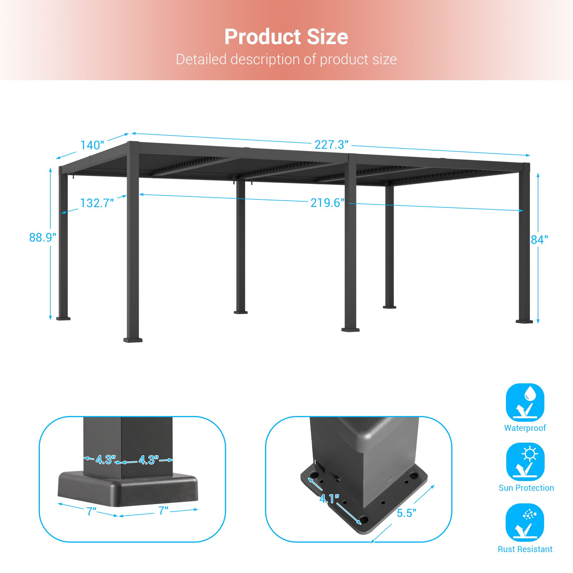 12x20ft Patio Pergola Aluminum Frame Hand Crank Louvered Dome Drainage ...