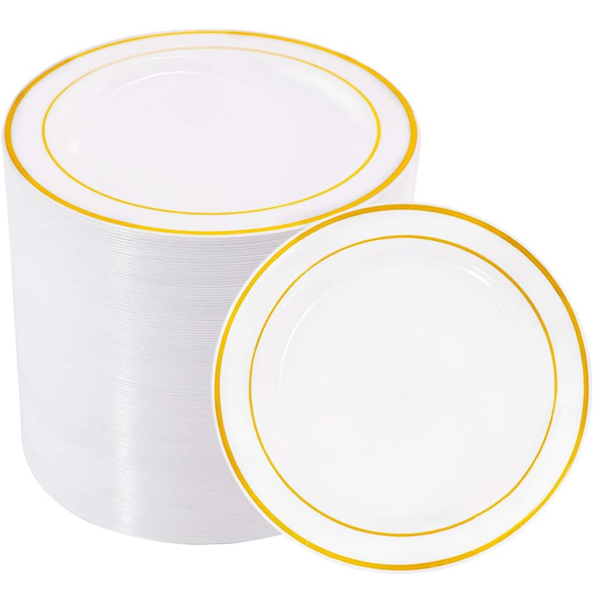 Gold Plastic Plate Dinner Plate White Gold Border Party - Temu