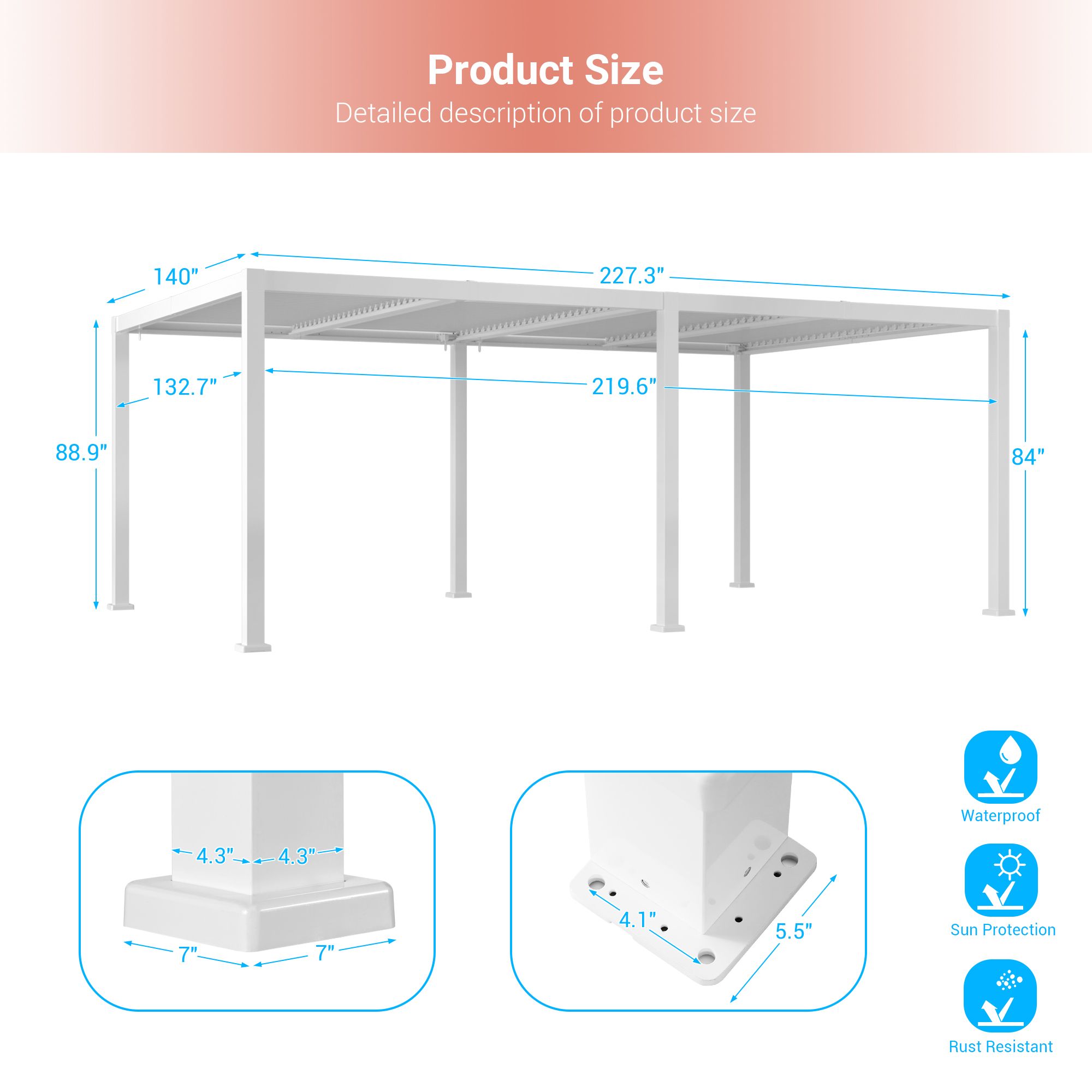12x20ft Patio Pergola Aluminum Frame Hand Crank Louvered Dome Drainage ...