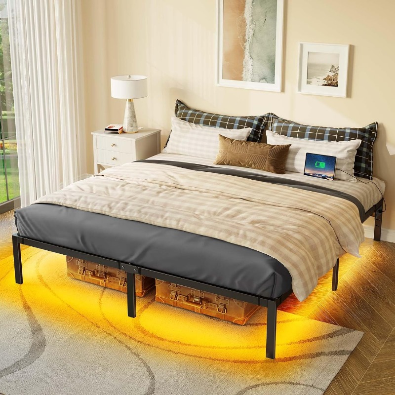 black metal bed frame sturdy steel slat support high heavy Temu