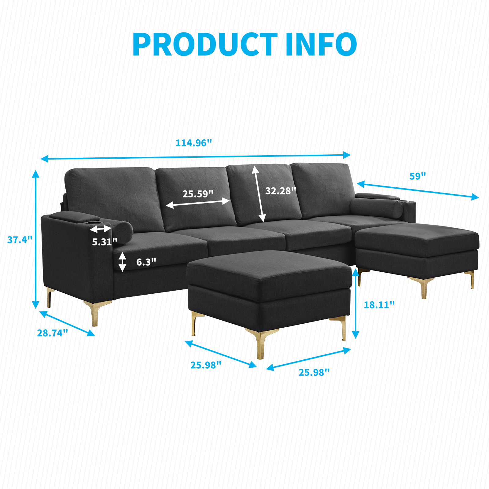 Modular Sectional Sofa Couch Set Convertible U shaped Sofa - Temu