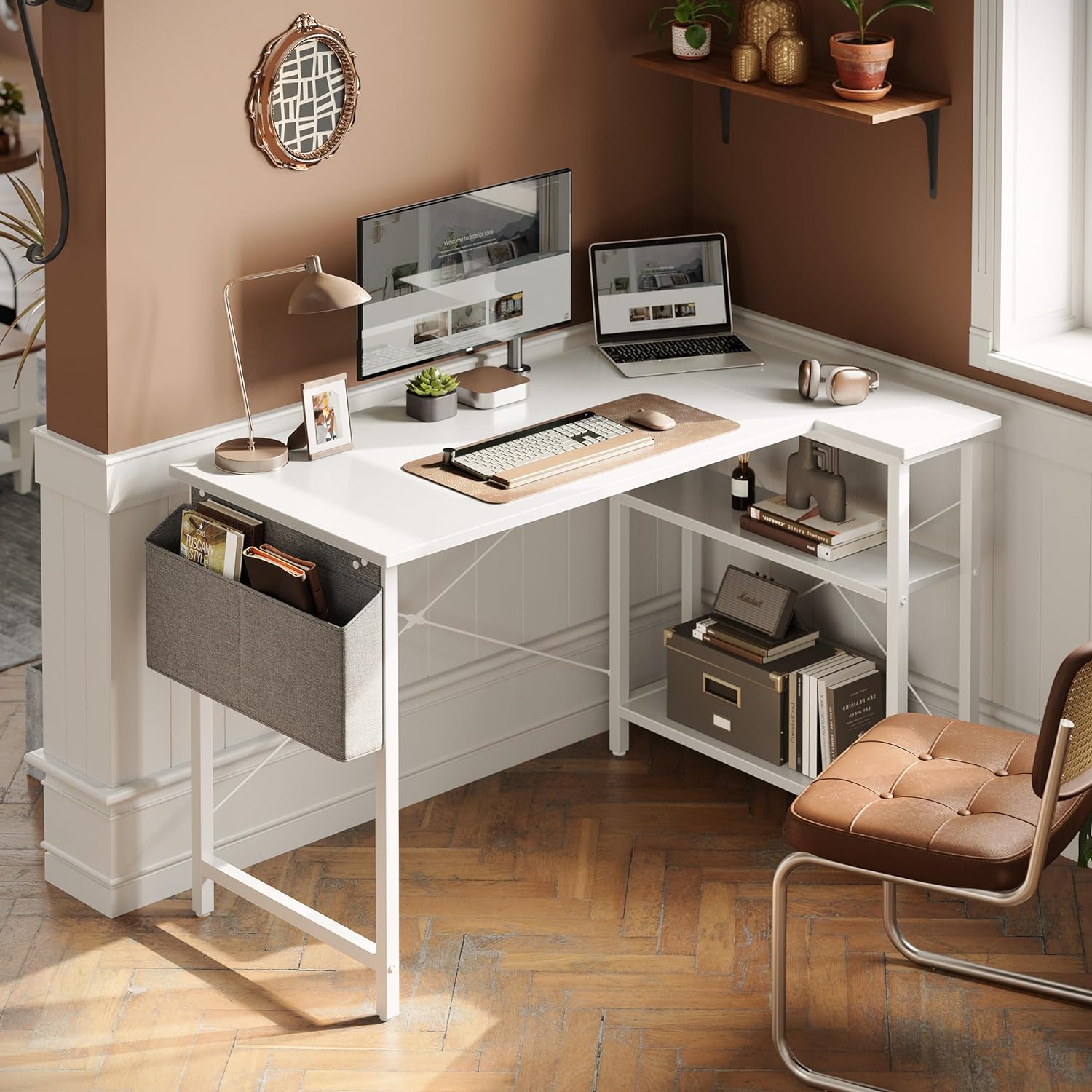 L Shaped Desk, 40" Computer Desk With Reversible Storage Shelves Home ...