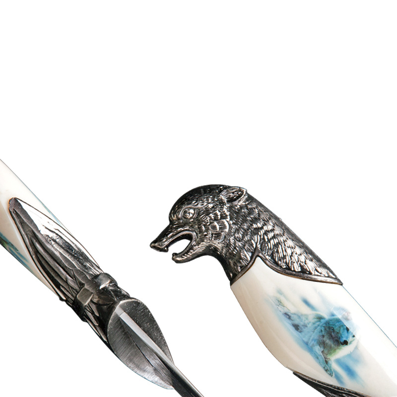 Snowy Wolves Sheathed Gift Knife Wolves Hunting In Winter - Temu