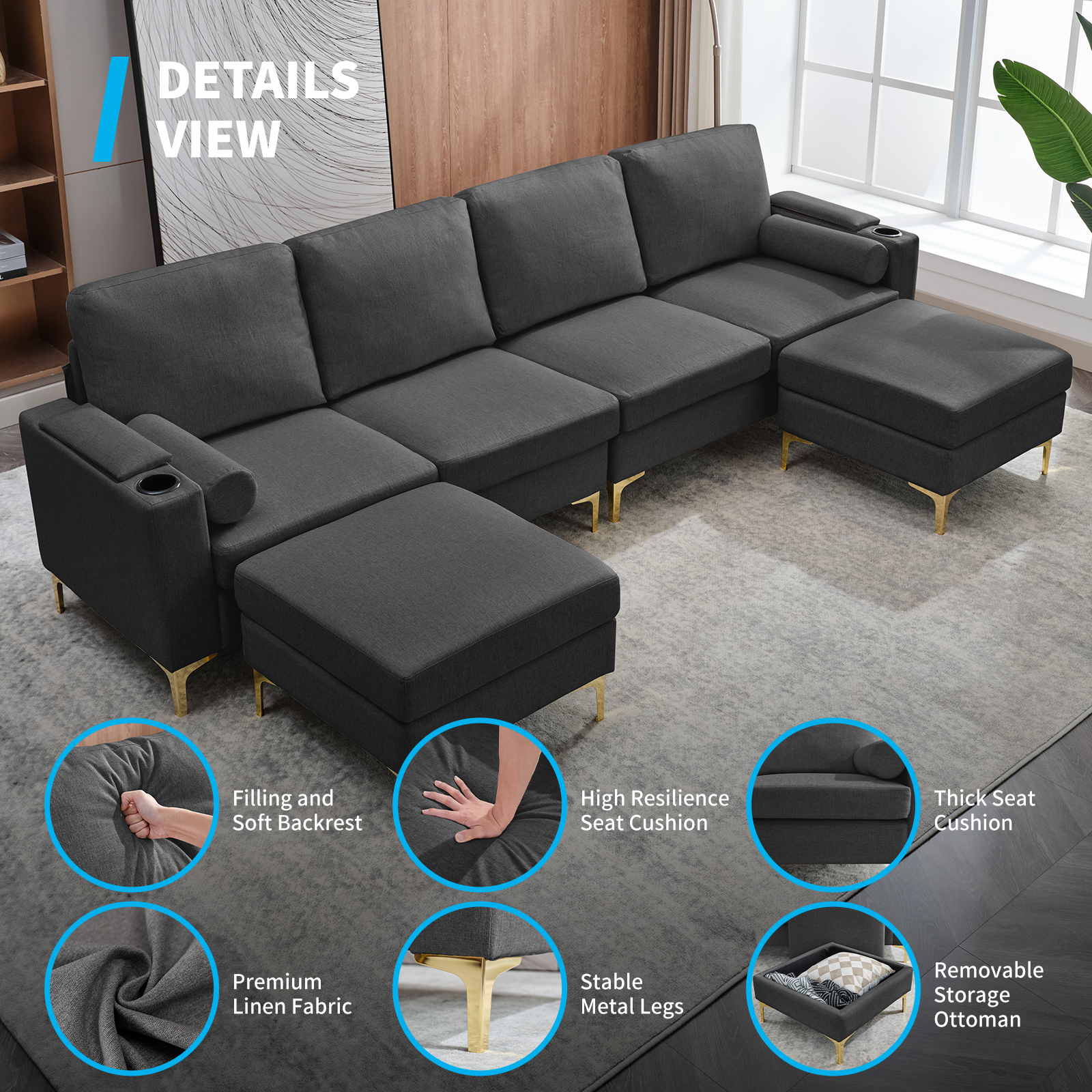 Modular Sectional Sofa Couch Set Convertible U shaped Sofa - Temu