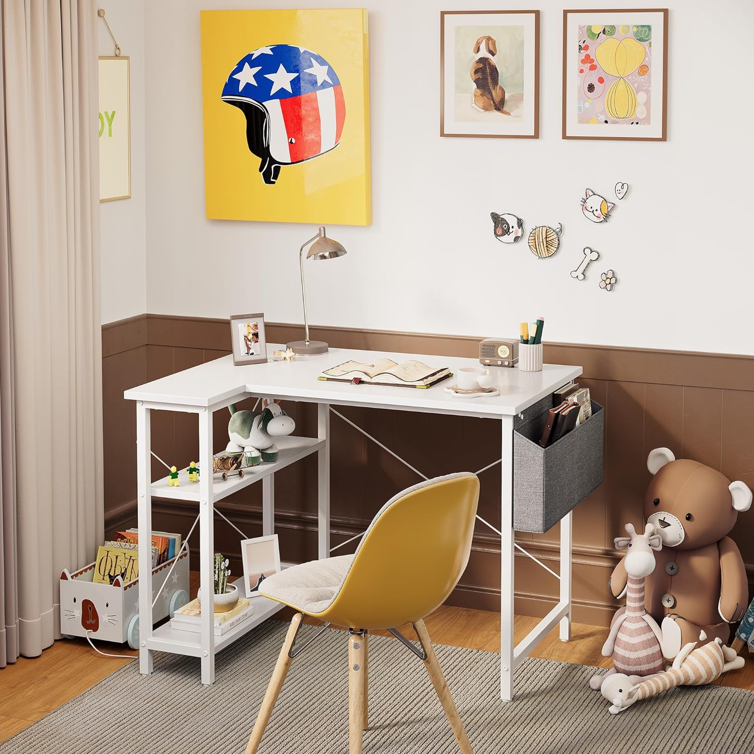 l shaped desk computer desk reversible storage shelves home - Temu