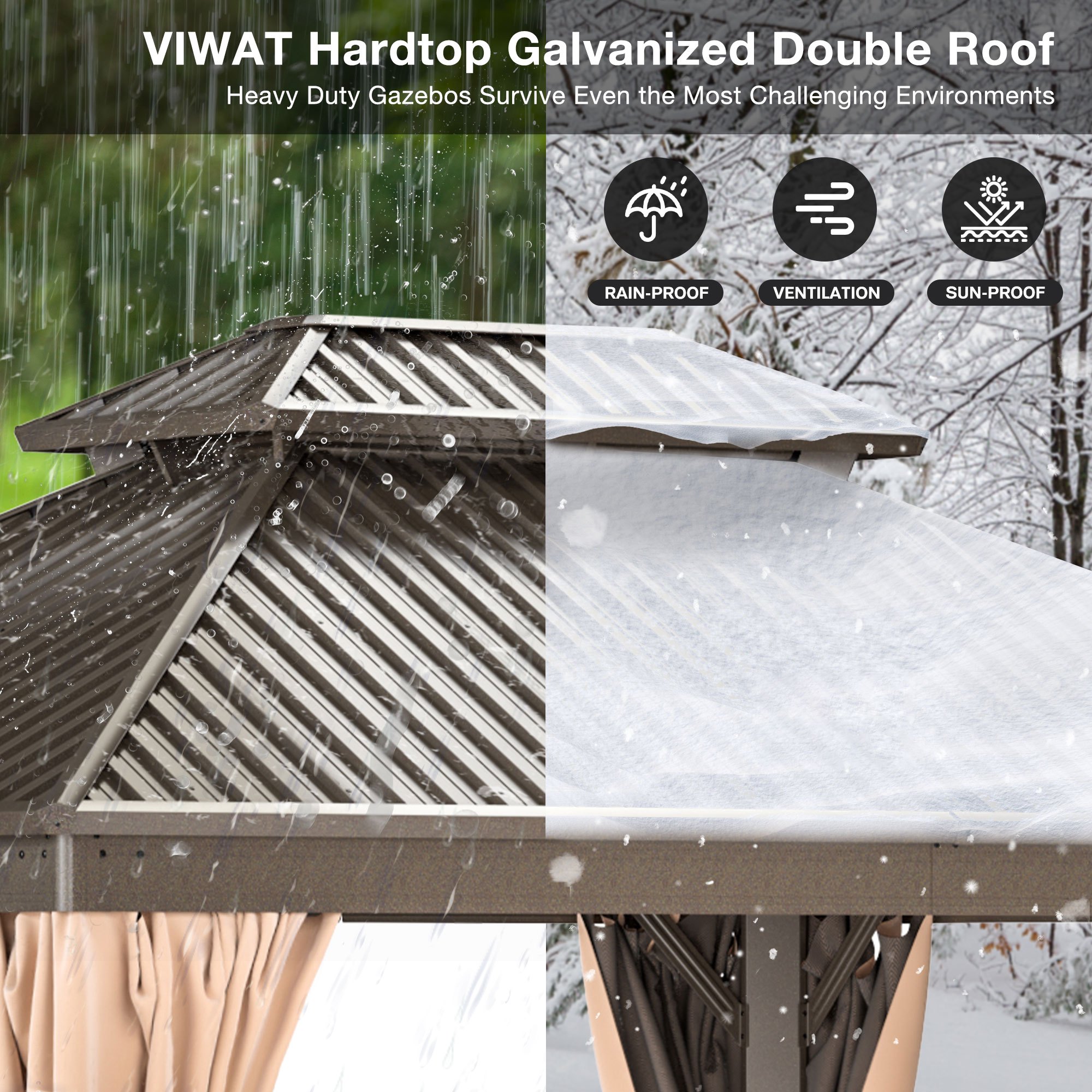 10x12 Ft Gazebo With Aluminum Frame Galvanized Steel Double Roof Gazebo ...