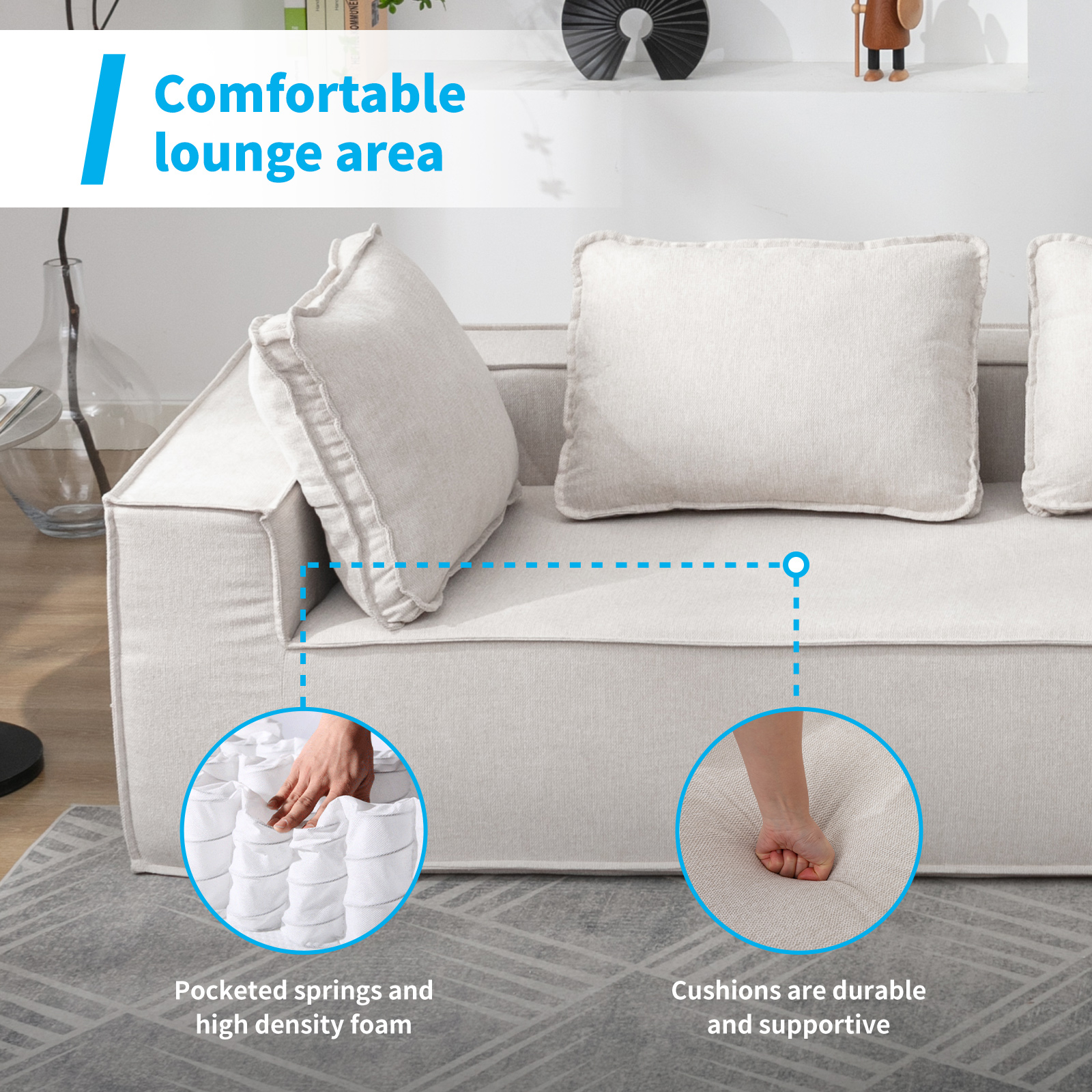 现代 122 英寸客厅云弧形泡沫沙发，带躺椅 右向深座极简主义 boucle 沙发 模块化组合沙发 自由组合转角沙发地板 - Temu