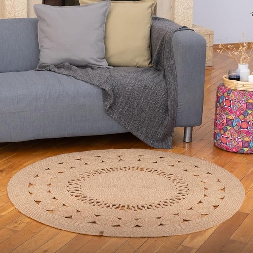 Jute Rug 4' Round Anti Slip Boho Rug Decorative - Temu