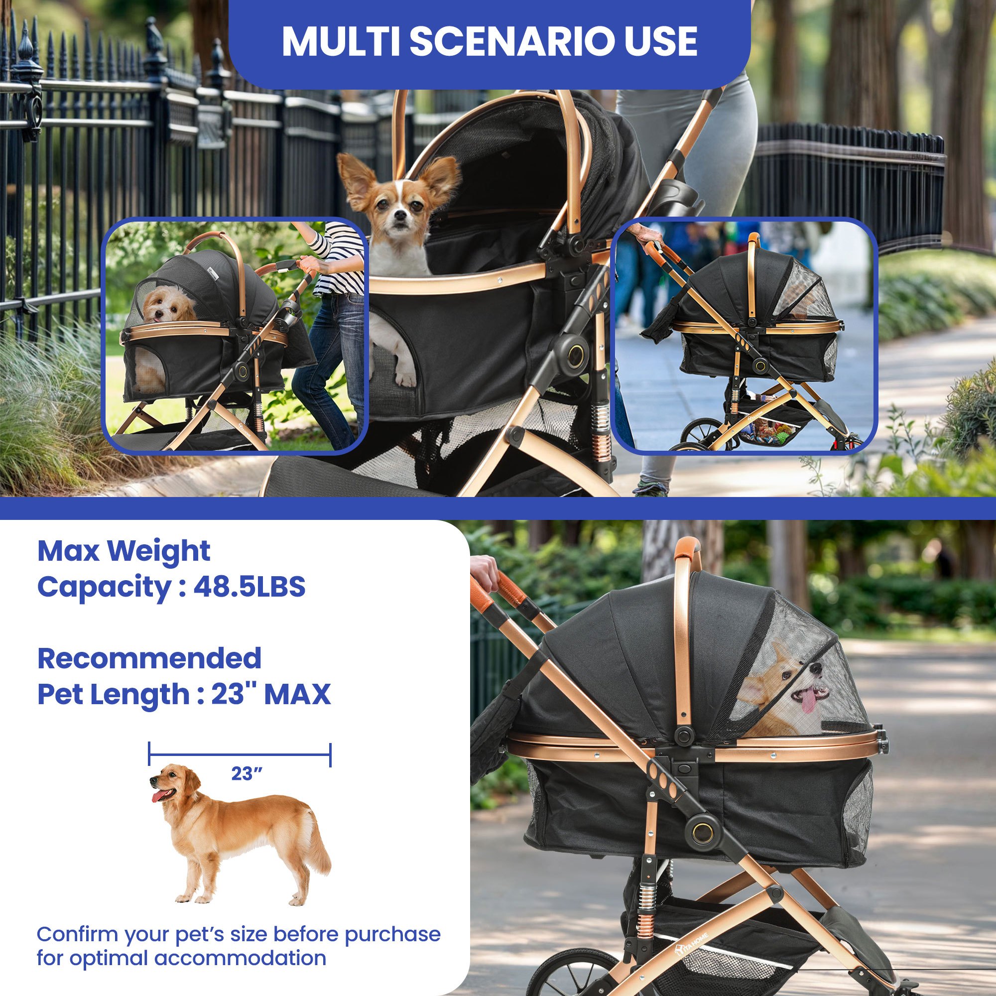 Pet Stroller 3 in 1 One click Foldable Cat Dog Stroller Dog - Temu