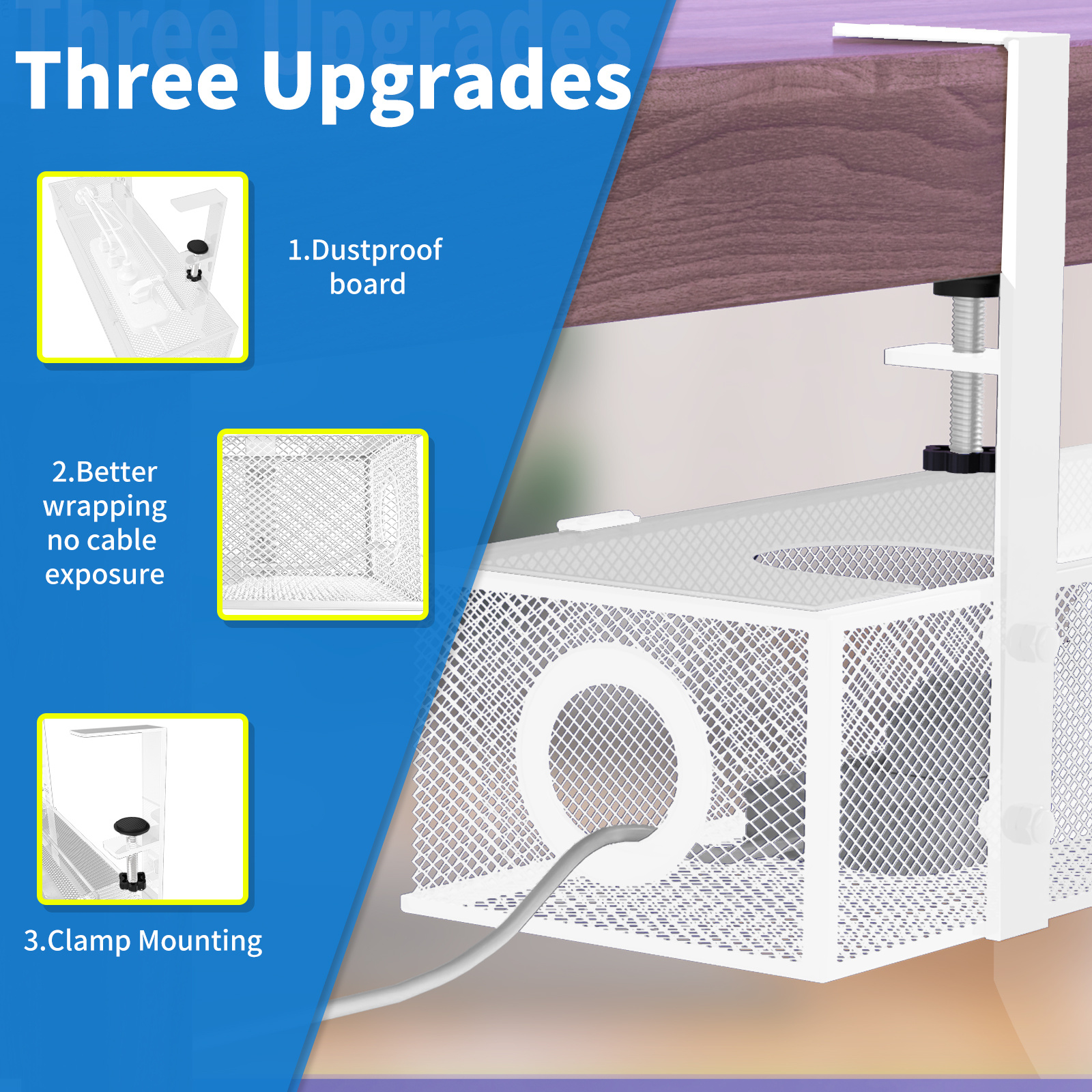 No Drilling Desk Cable Management Box Tray Metal Desk Wire - Temu