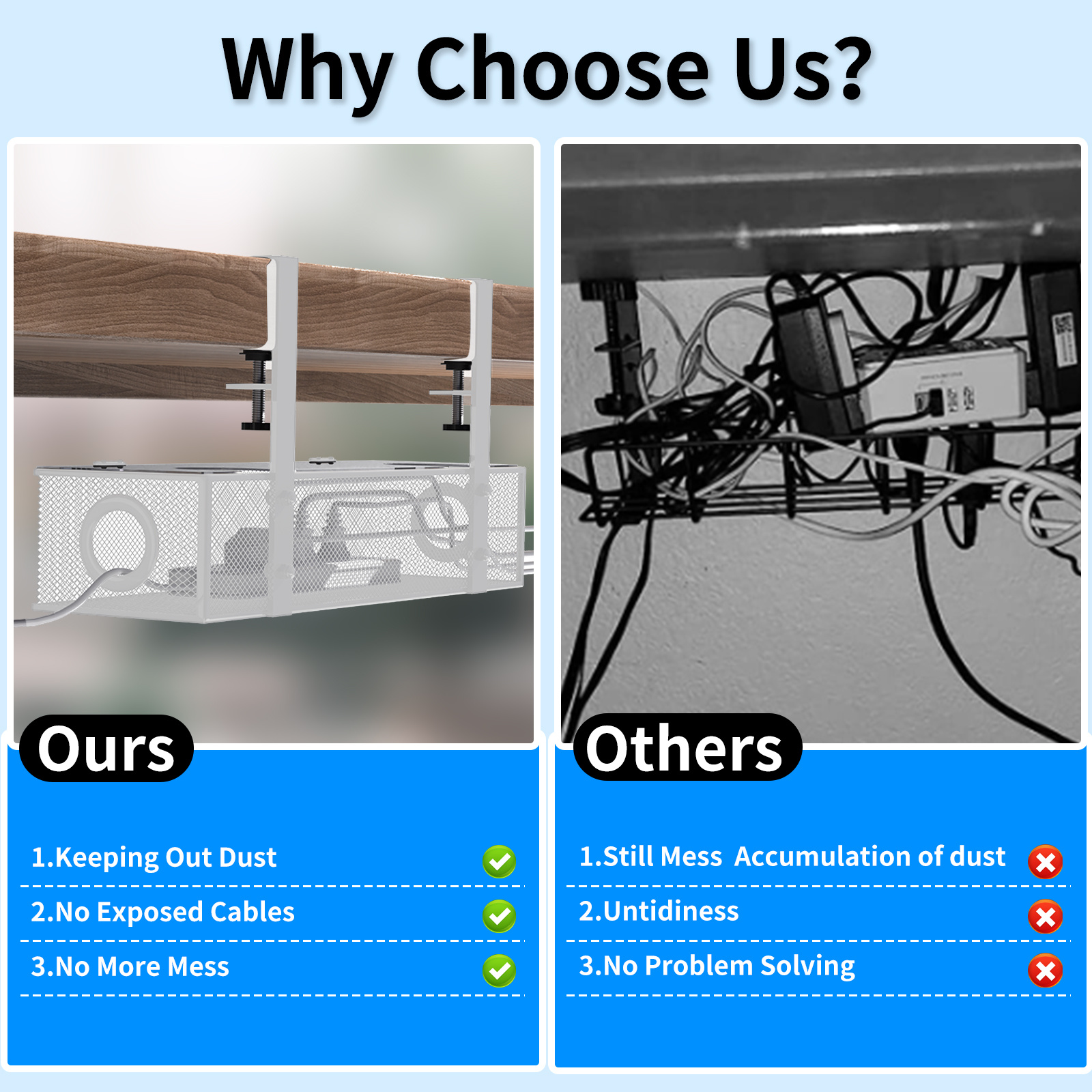 No Drilling Desk Cable Management Box Tray Metal Desk Wire - Temu