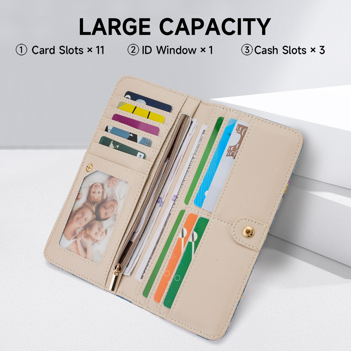 Sparkling Rfid Blocking Denim Wallet Sequins 11 Card Slots 3 - Temu