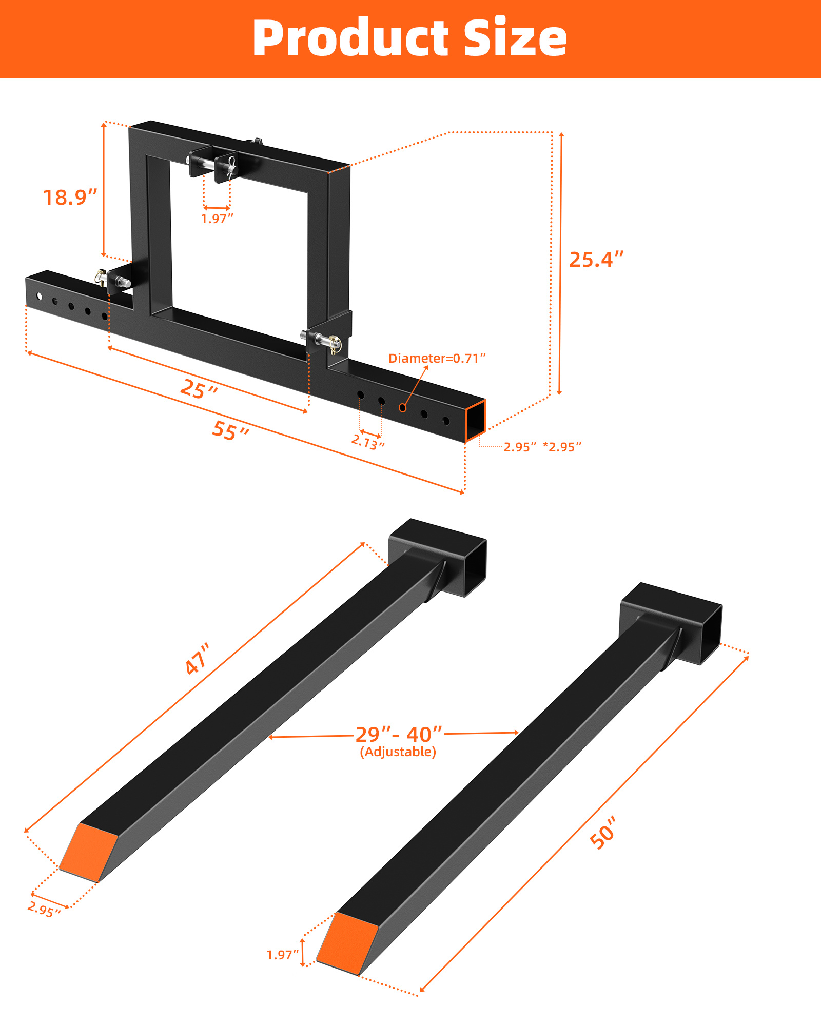 3 point hitch pallet fork 1500 lbs capacity adjustable pallet fork ...