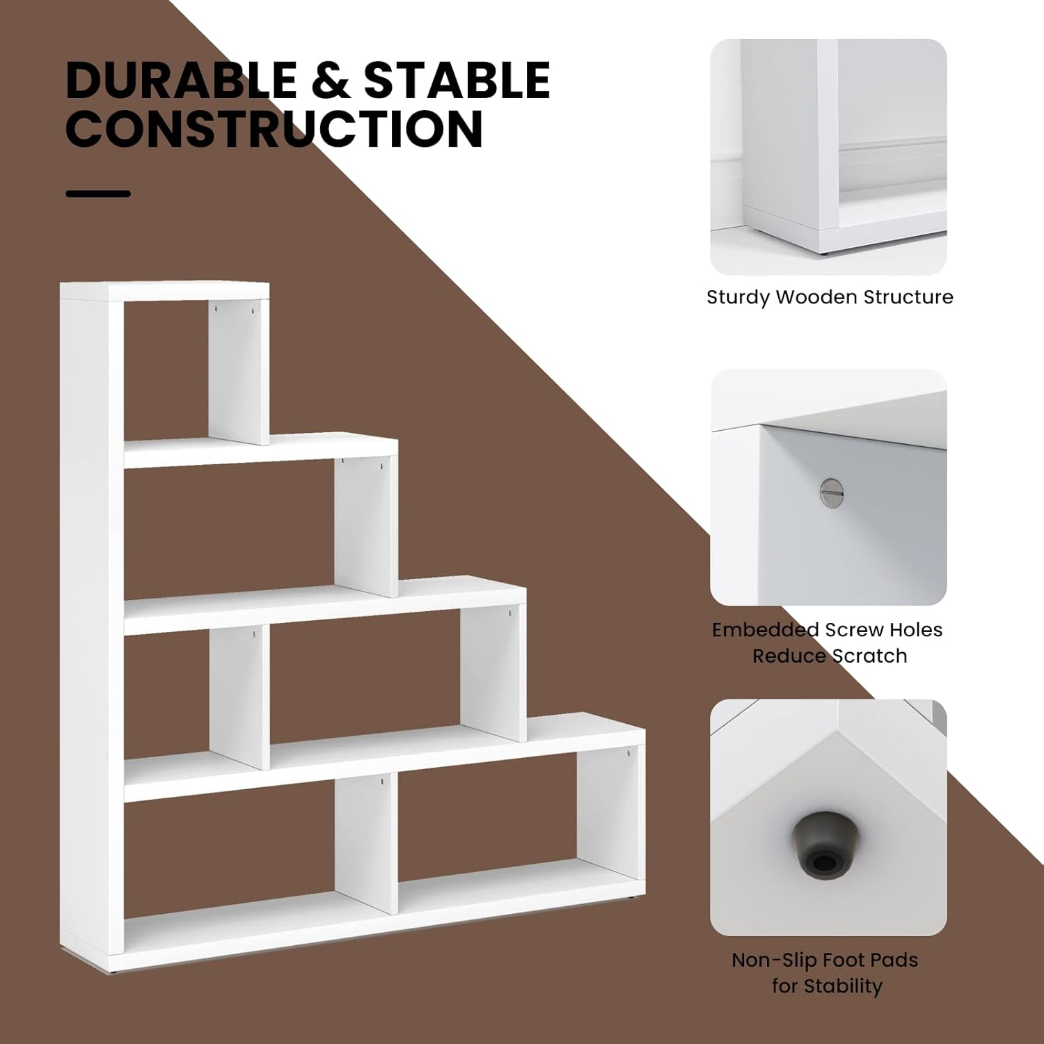 Costway 4 Tier Bookshelf, Step Bookcase With 6 Separate Storage Cubes ...