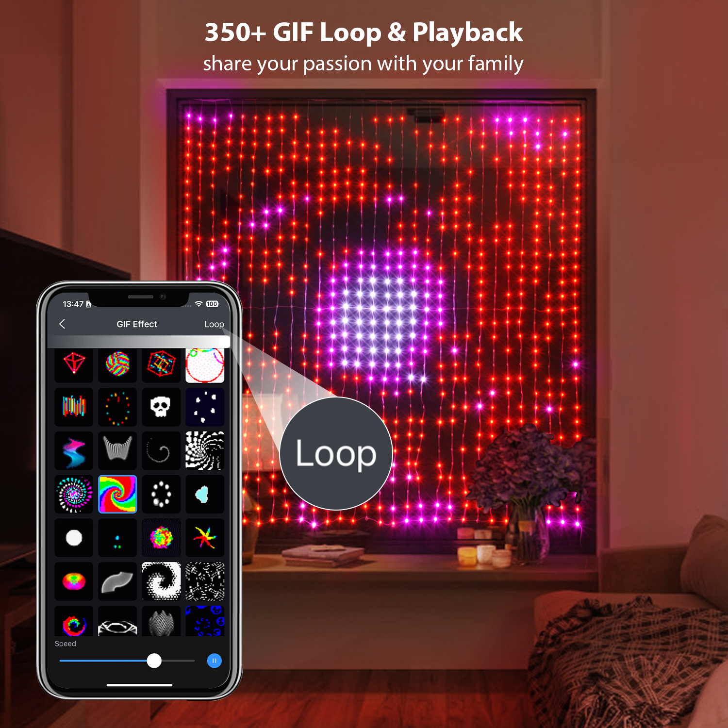 900leds 응용 프로그램 제어 Rgb Ic 스마트 Led 커튼 조명 Vedio 사진 업로드 및 편 Temu