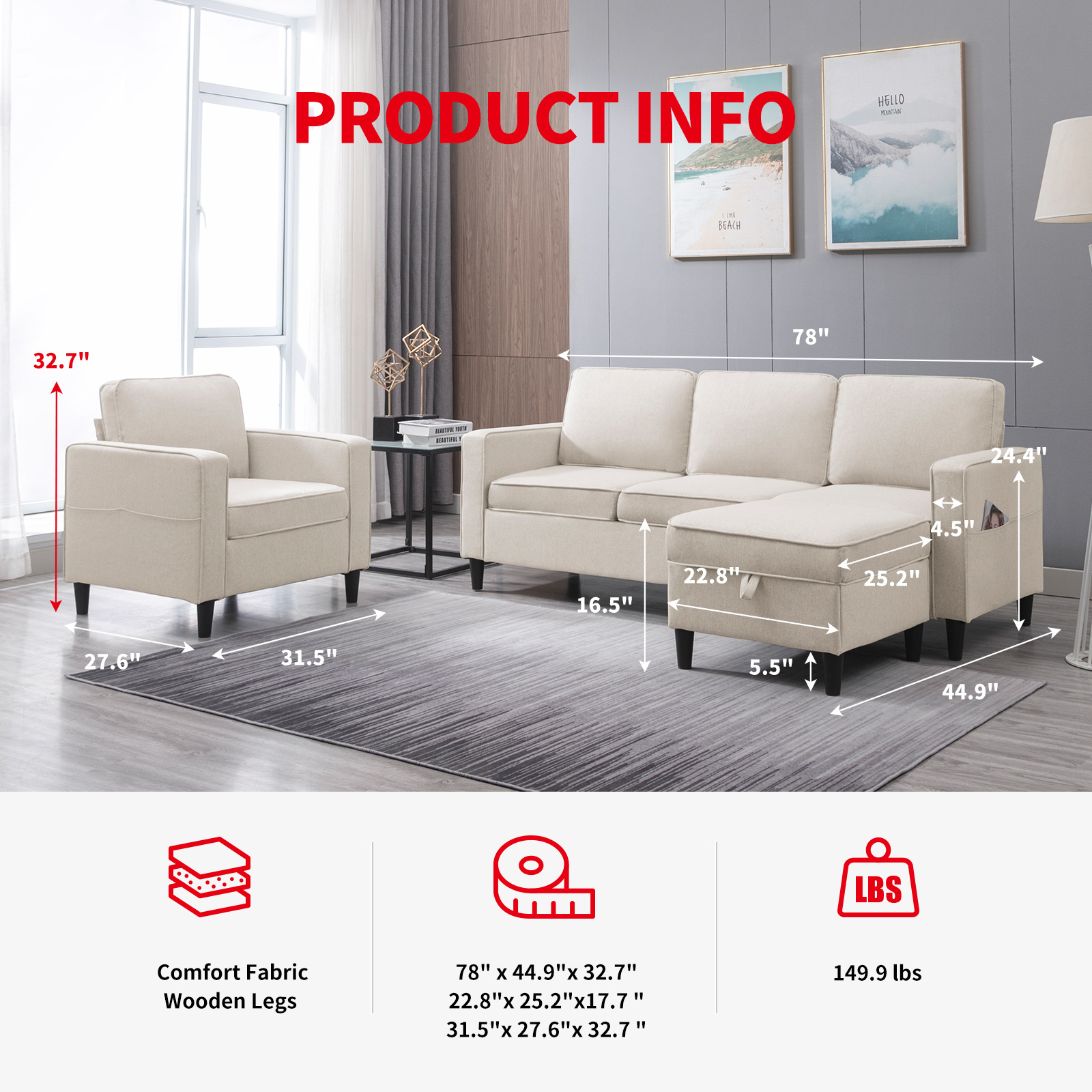 Comfy Sectional Sofa Living Room Furniture Set l Shaped - Temu
