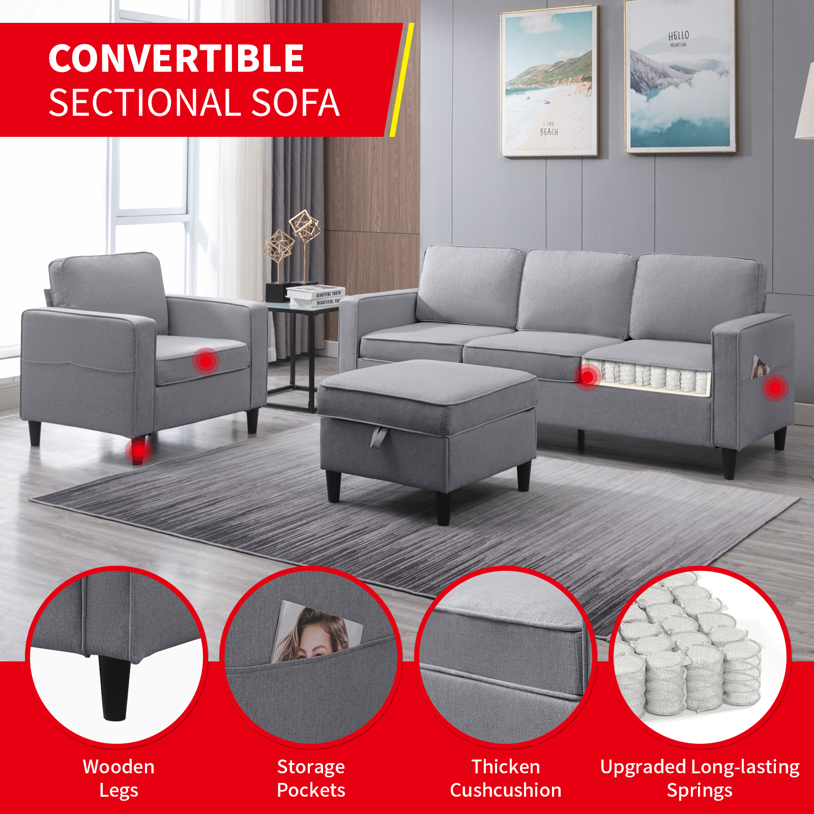 Comfy Sectional Sofa Living Room Furniture Set l Shaped - Temu