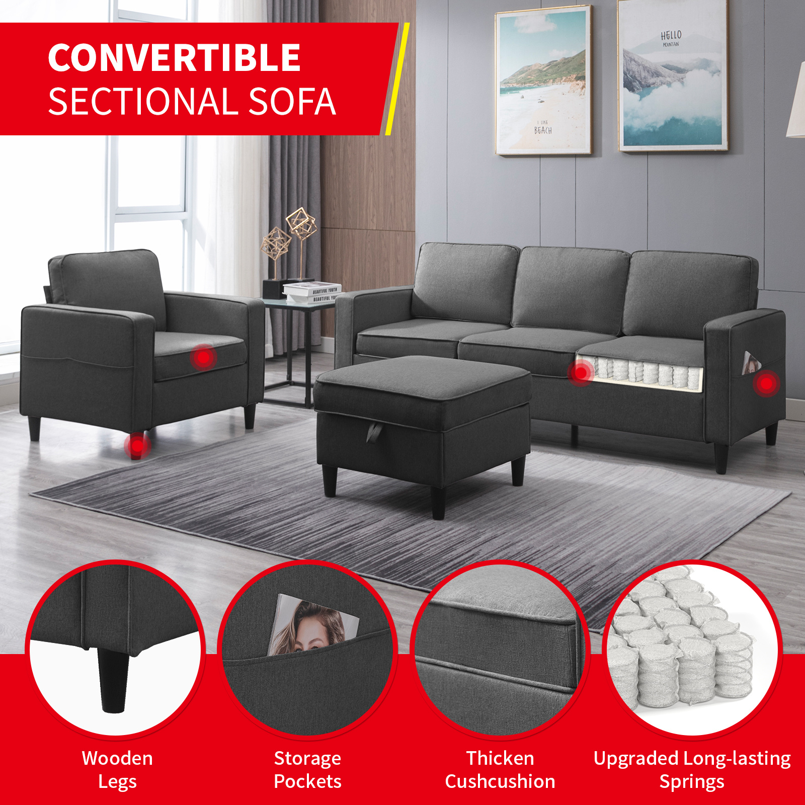 Comfy Sectional Sofa Living Room Furniture Set l Shaped - Temu