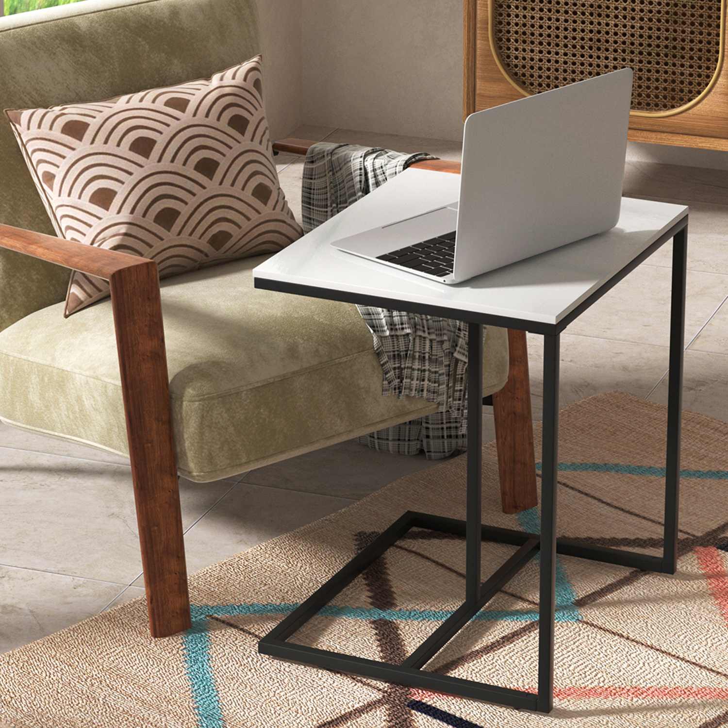 C Shaped Side Table Modern End Table Sofa Coffee Snack Accent Laptop ...