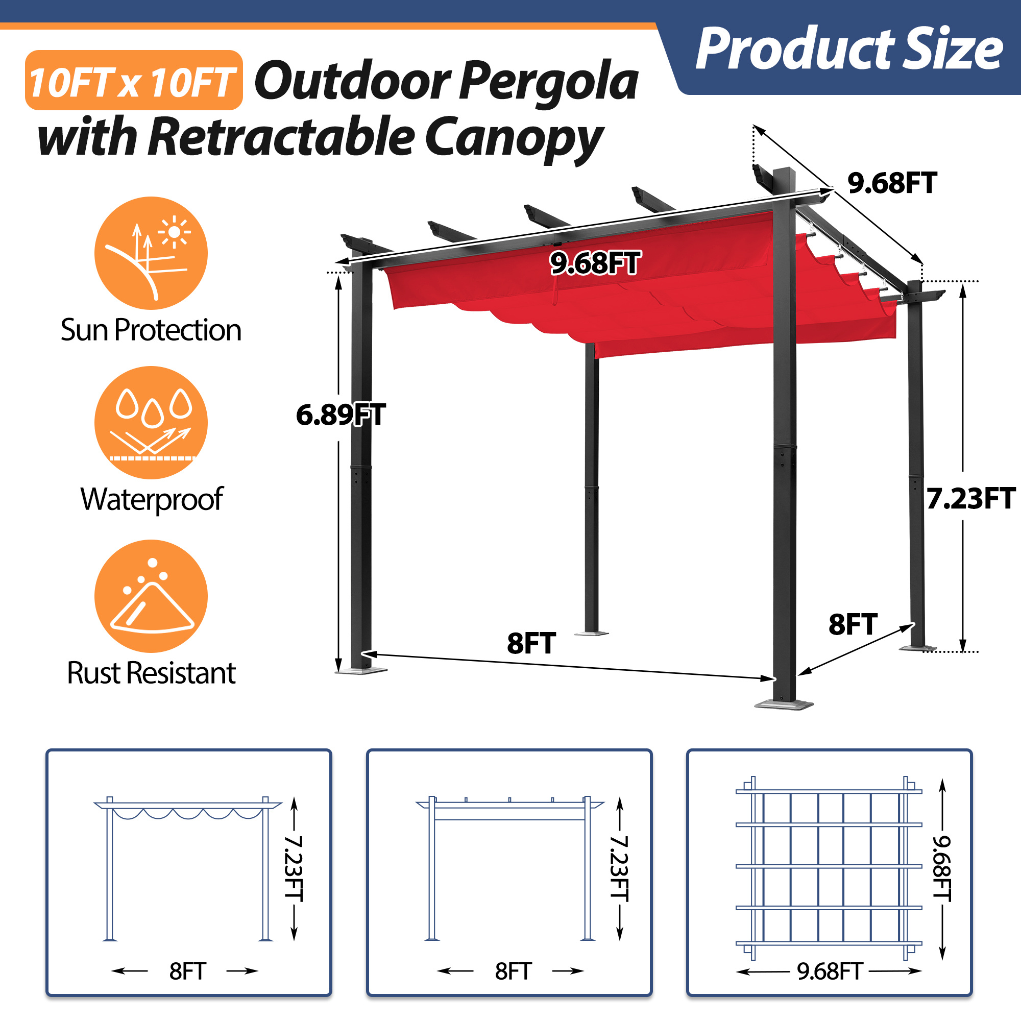Outdoor Retractable Aluminum Pergola Heavy duty - Temu
