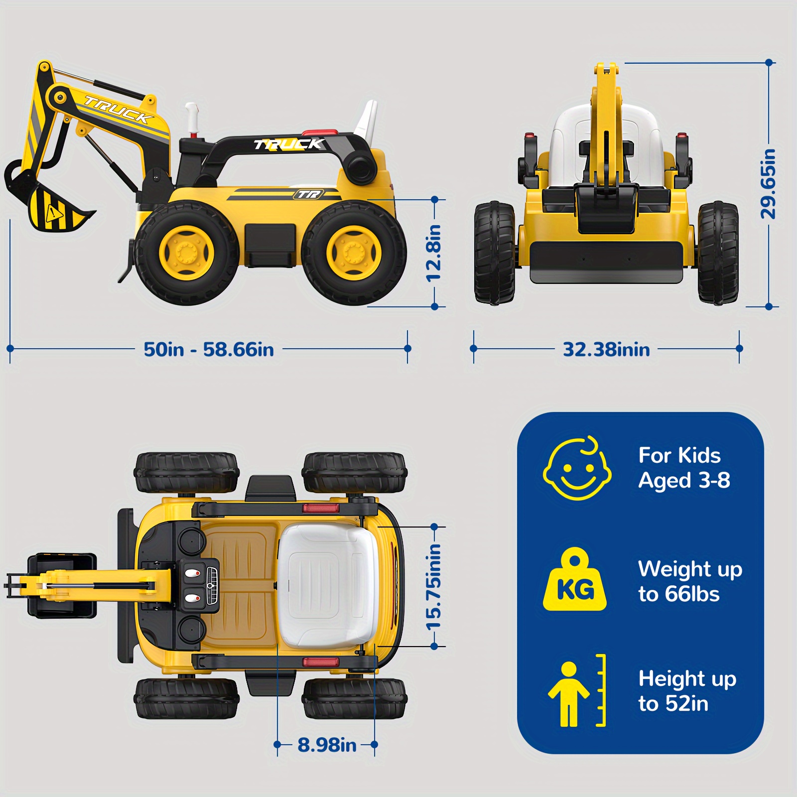 N9 굴삭기 타기 완전 전기 굴착 암이 있는 4wd 라이드 온 카 모든 지형용 4x75w 모터 12v 10ah 대형 배터리