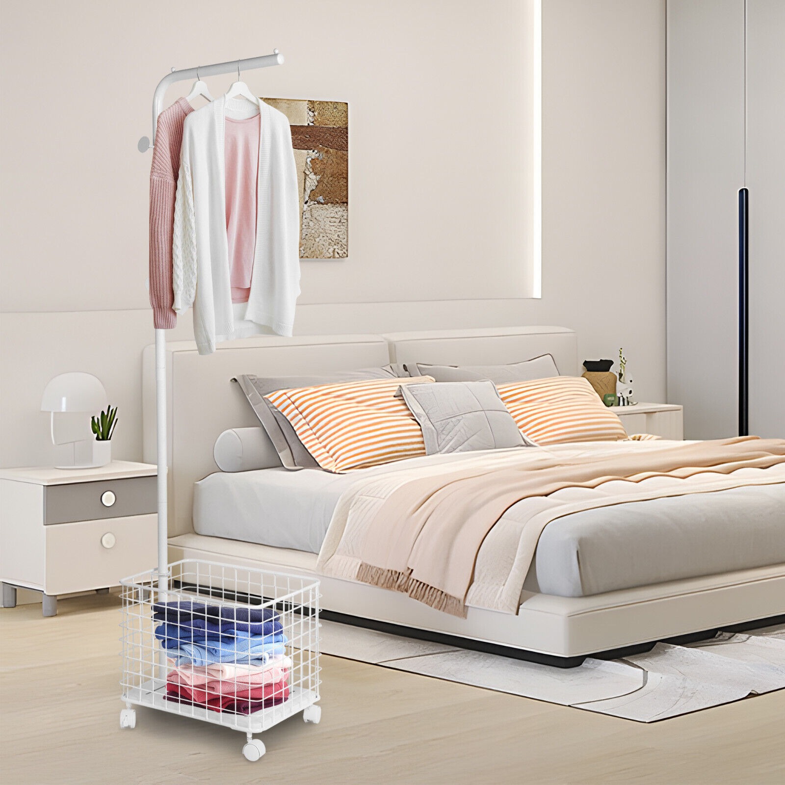 laundry cart wheels hanging rack metal garment rack basket - Temu