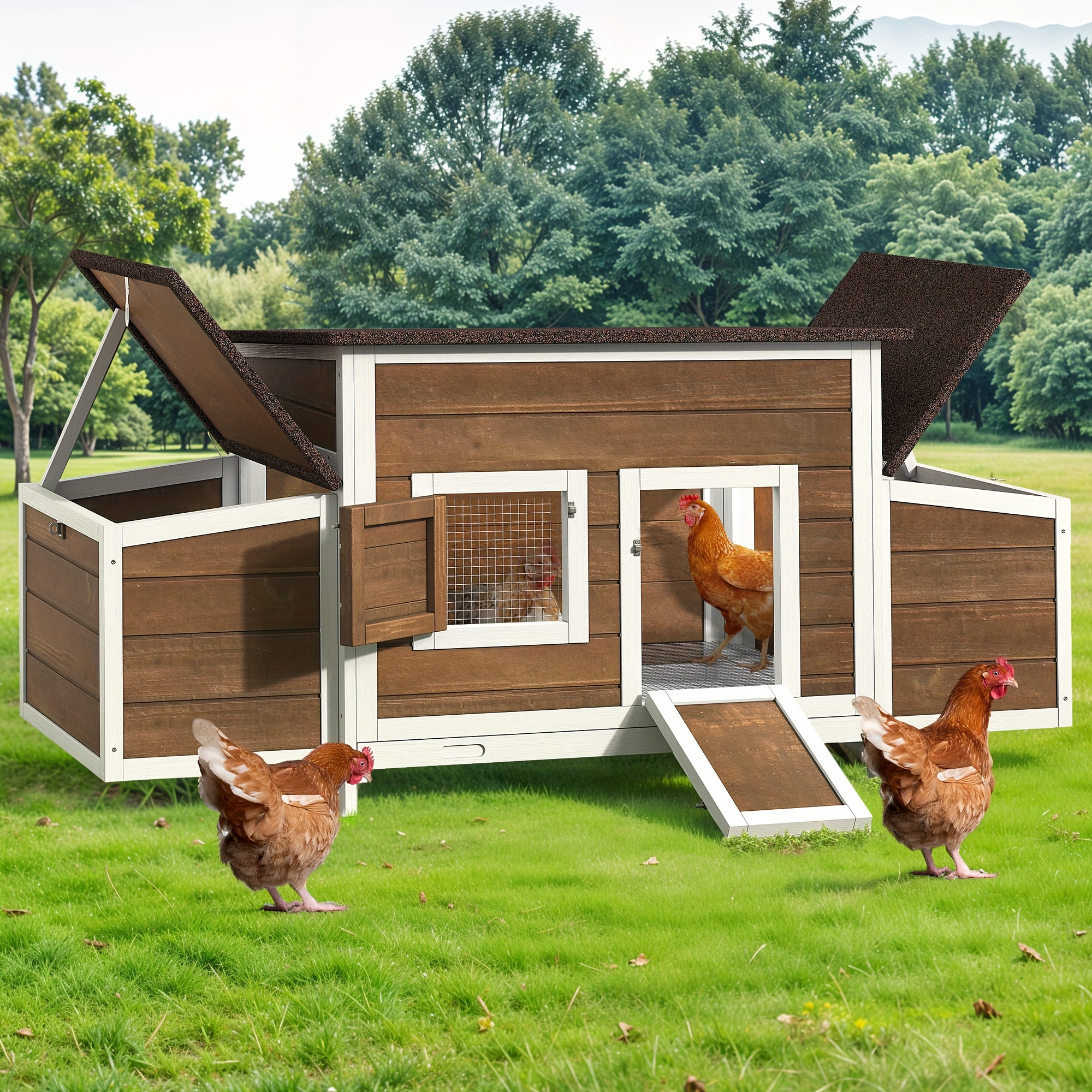 Chicken Coop Large Wooden Chicken House Chicken Pen Outdoor - Temu