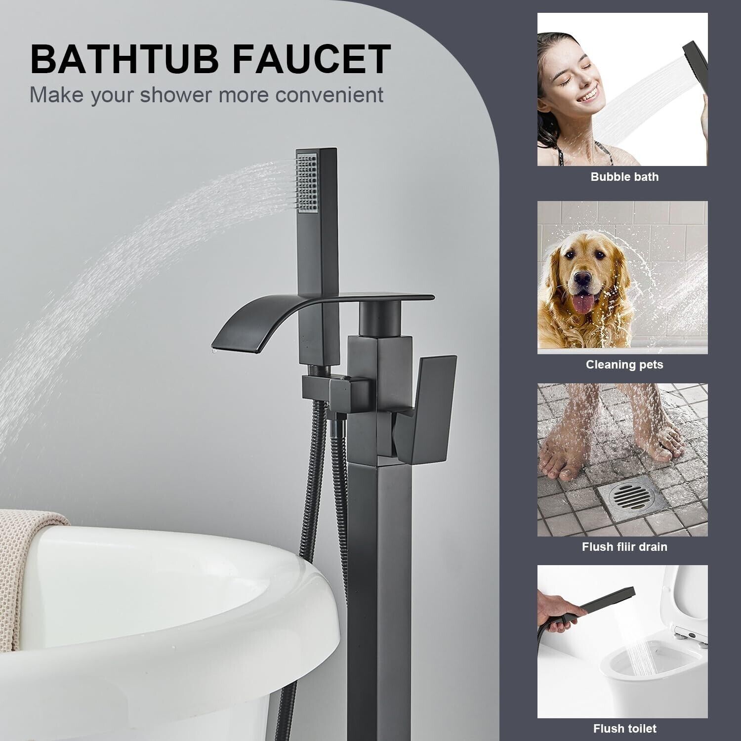 Tub Filler Freestanding Bathtub Faucet Matte Black Floor Mount Tub ...