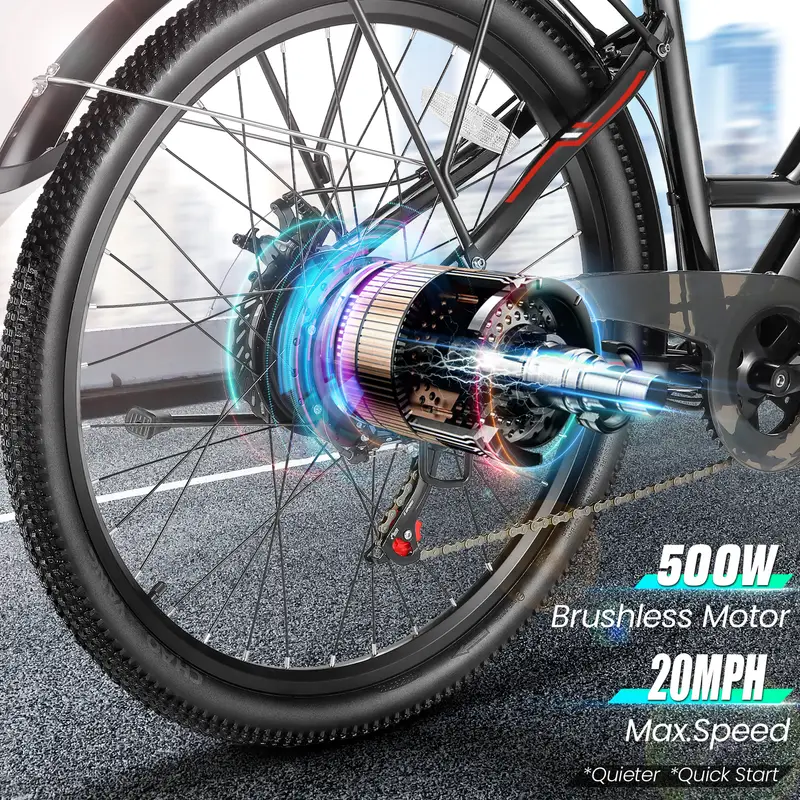 성인용 48v 전기 자전거 500w 모터 48v 배터리가 장착된 26인치 Ebike 20mph 속도 전기 자 Temu