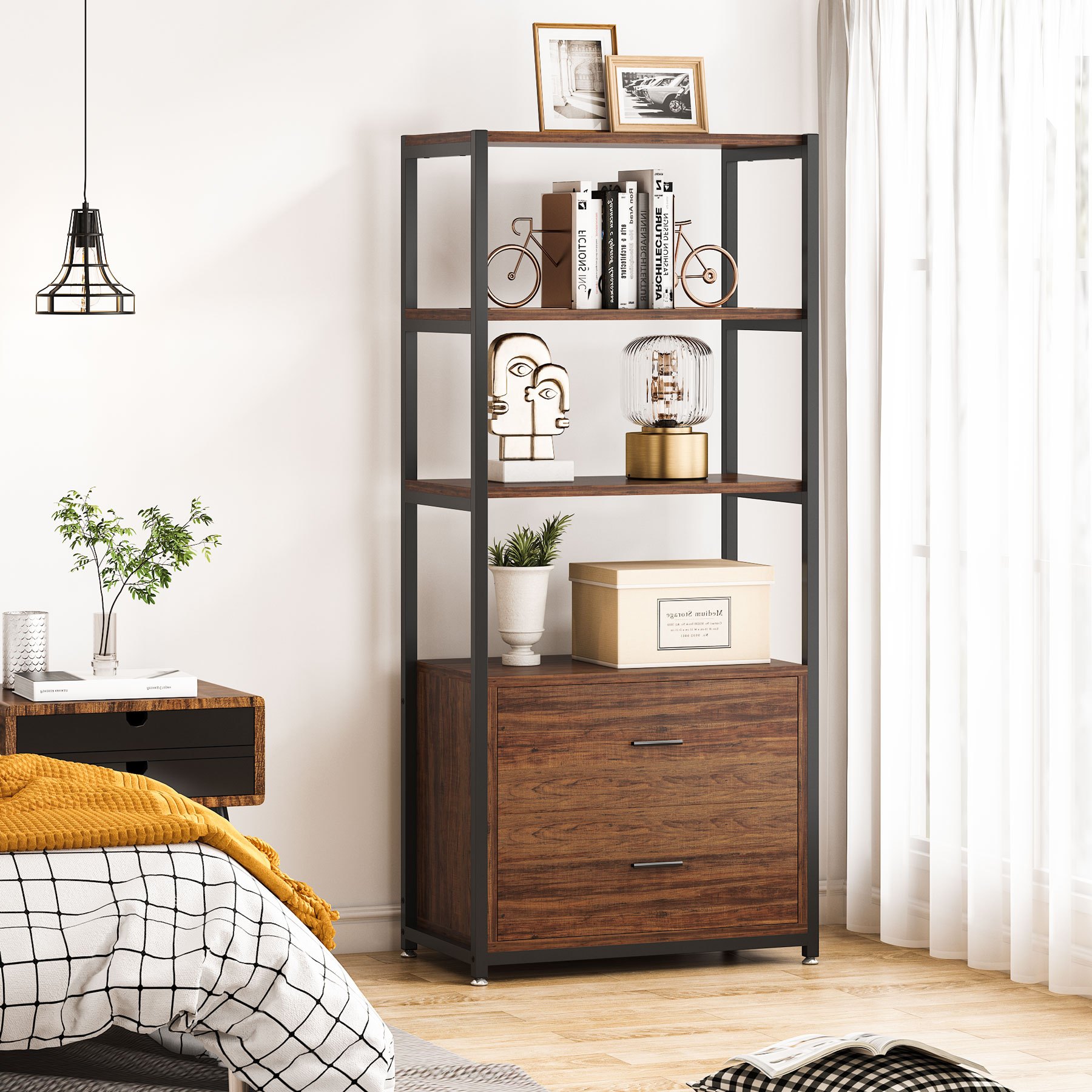 Bookshelf Rustic Etagere Bookcase Drawers Vintage - Temu