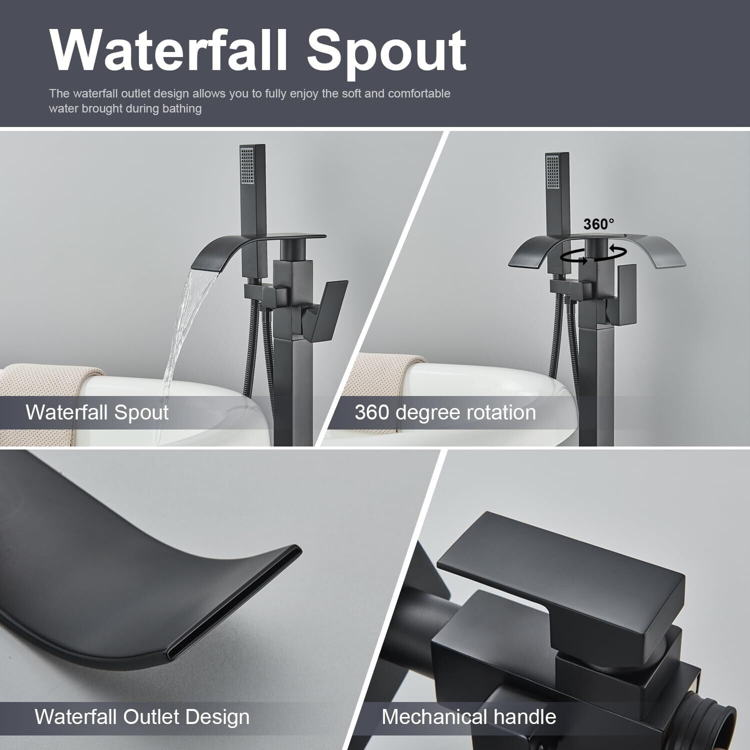 Tub Filler Freestanding Bathtub Faucet Matte Black Floor Mount Tub ...