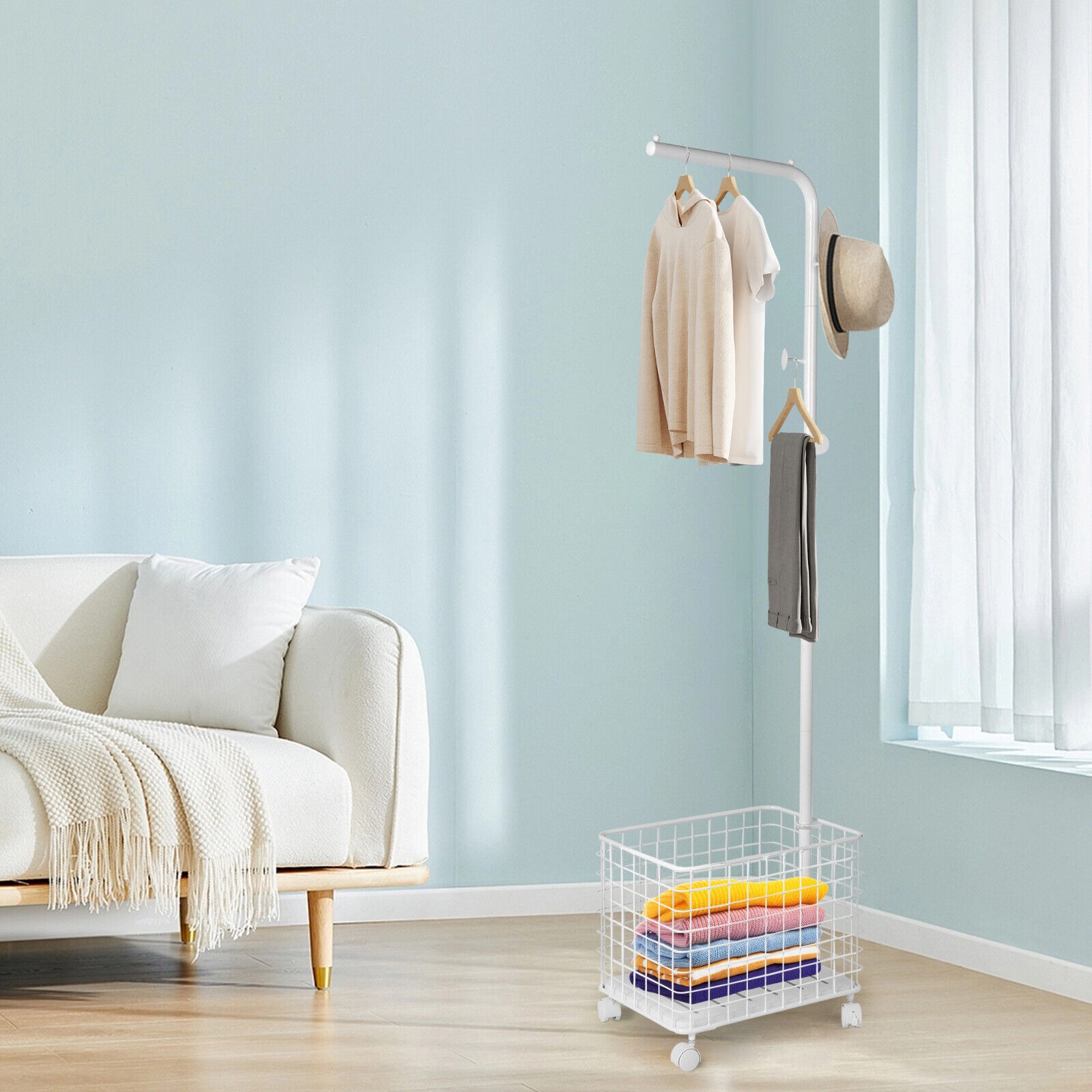 laundry cart wheels hanging rack metal garment rack basket - Temu