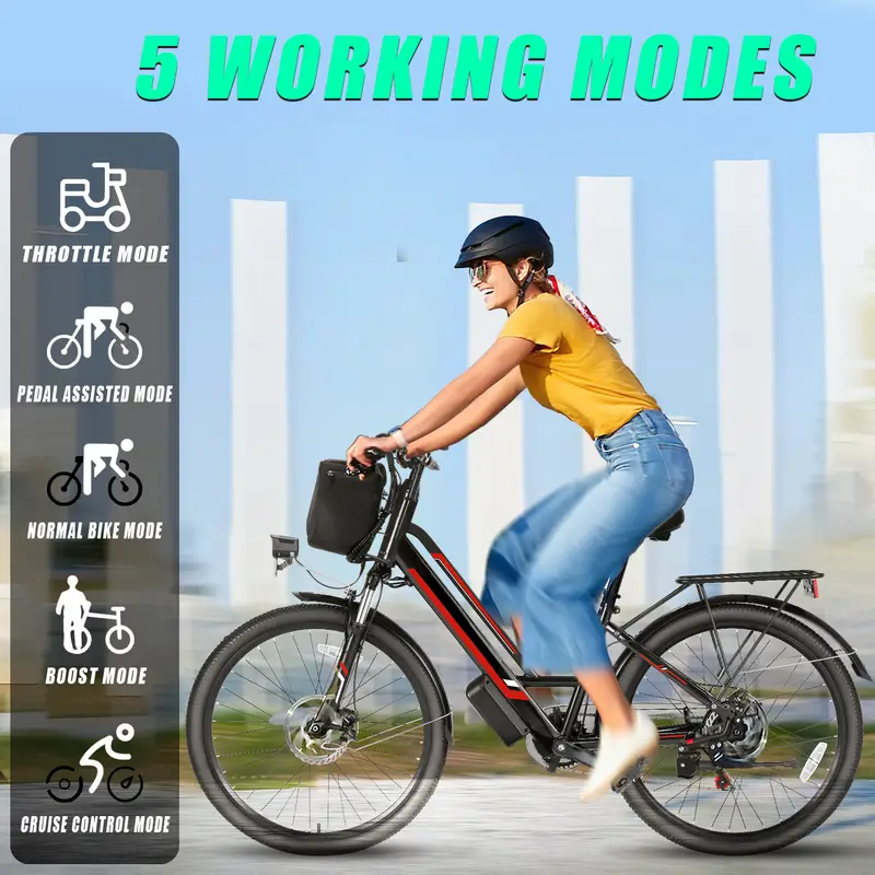 성인용 48v 전기 자전거 500w 모터 48v 배터리가 장착된 26인치 Ebike 20mph 속도 전기 자 Temu