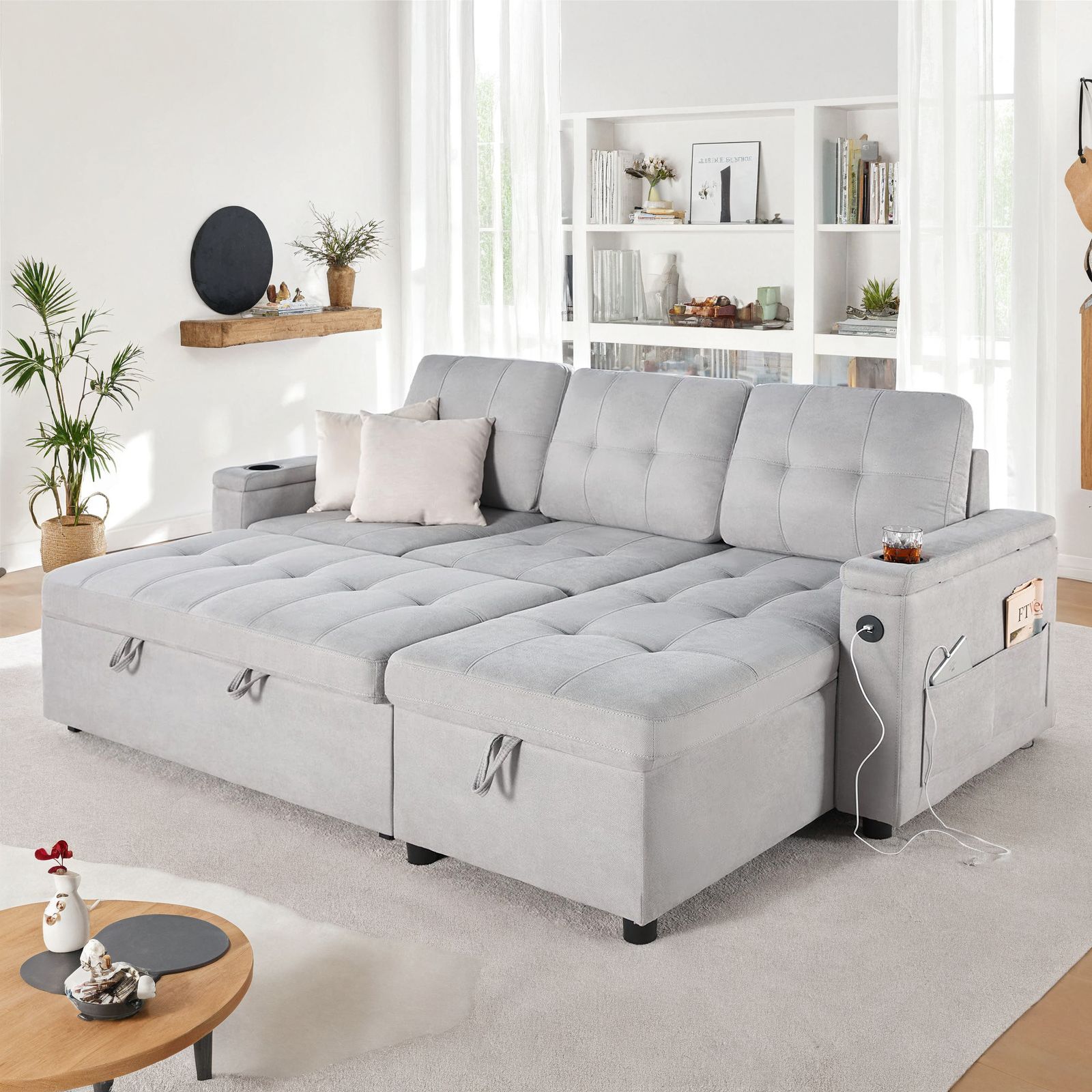 Sleeper Sofa Storage Chaise Pull Couch Tufted L Shape - Temu