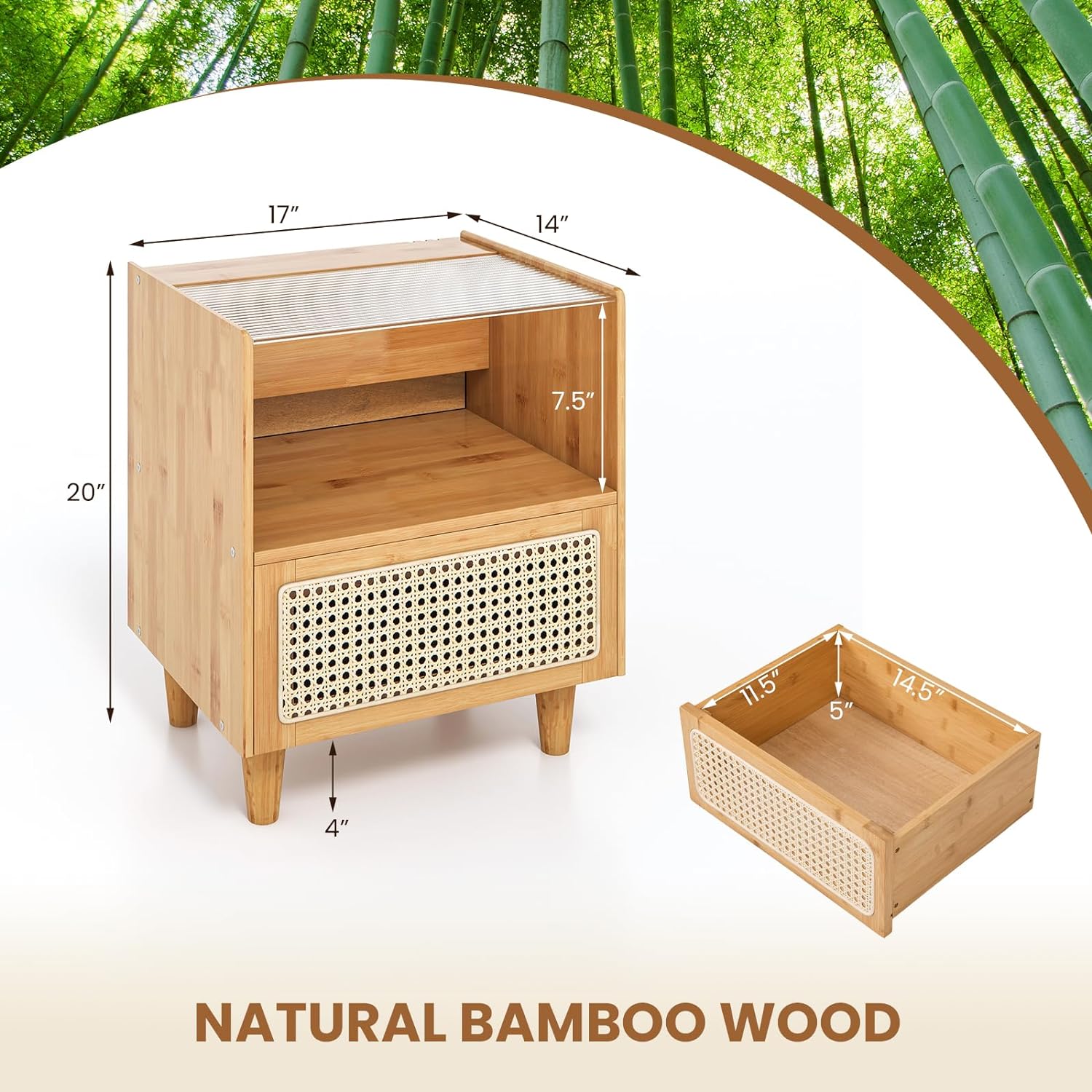 Rattan Nightstand Drawer Bedside Table - Temu
