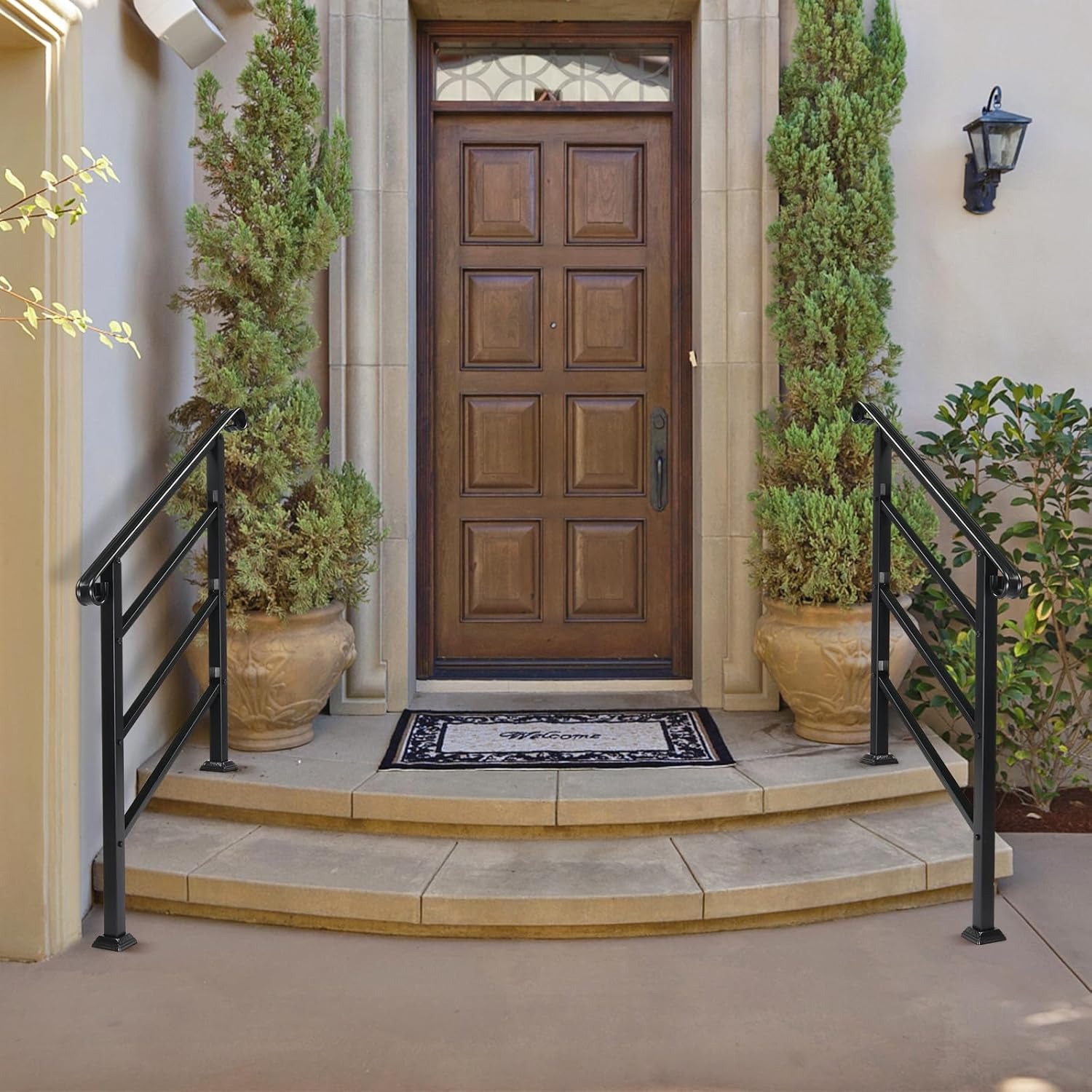 2 Pack 3 Step Handrails For Outdoor Steps Wrought Iron Stair Railing ...