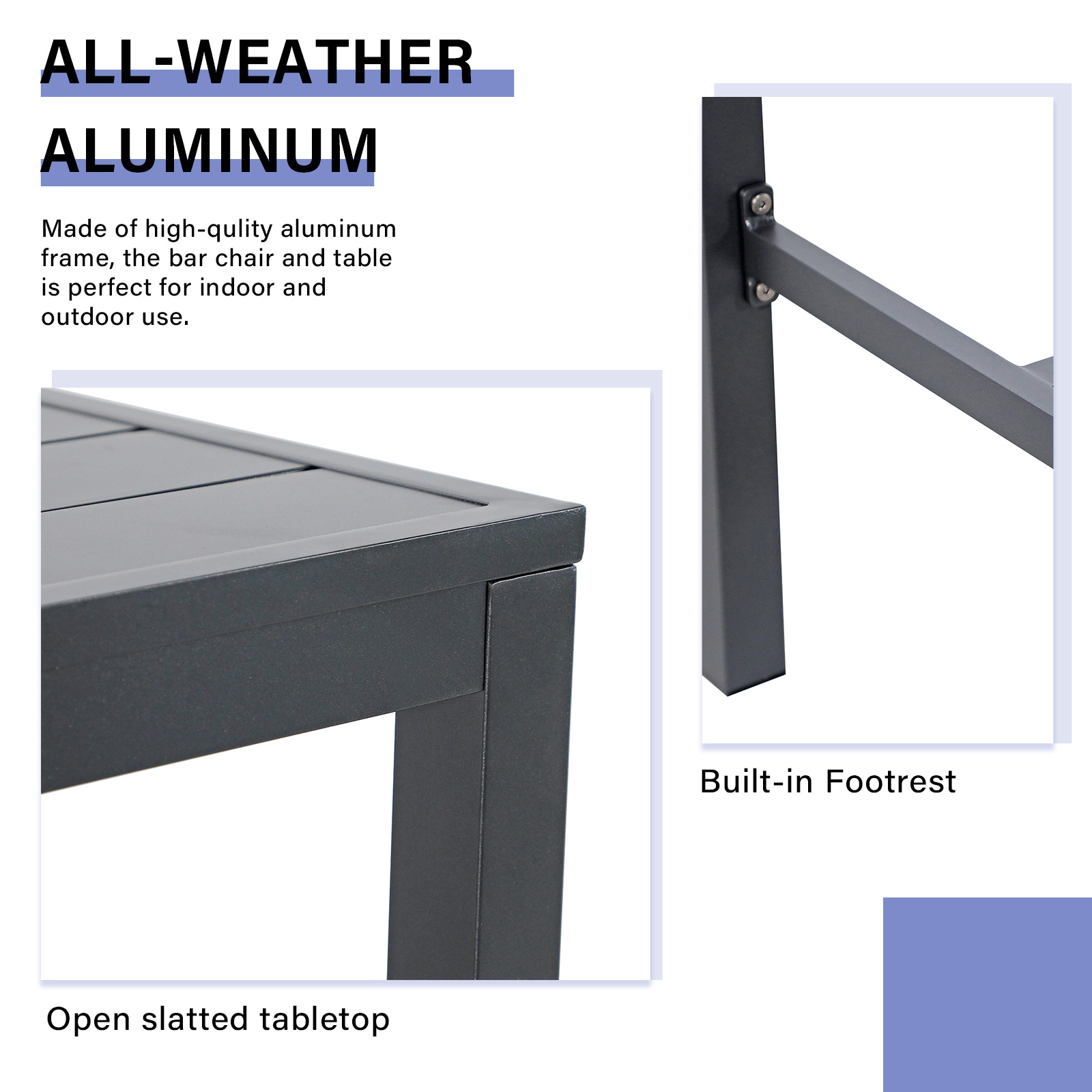 aluminum 3 piece outdoor bar height table and chairs set counter height ...